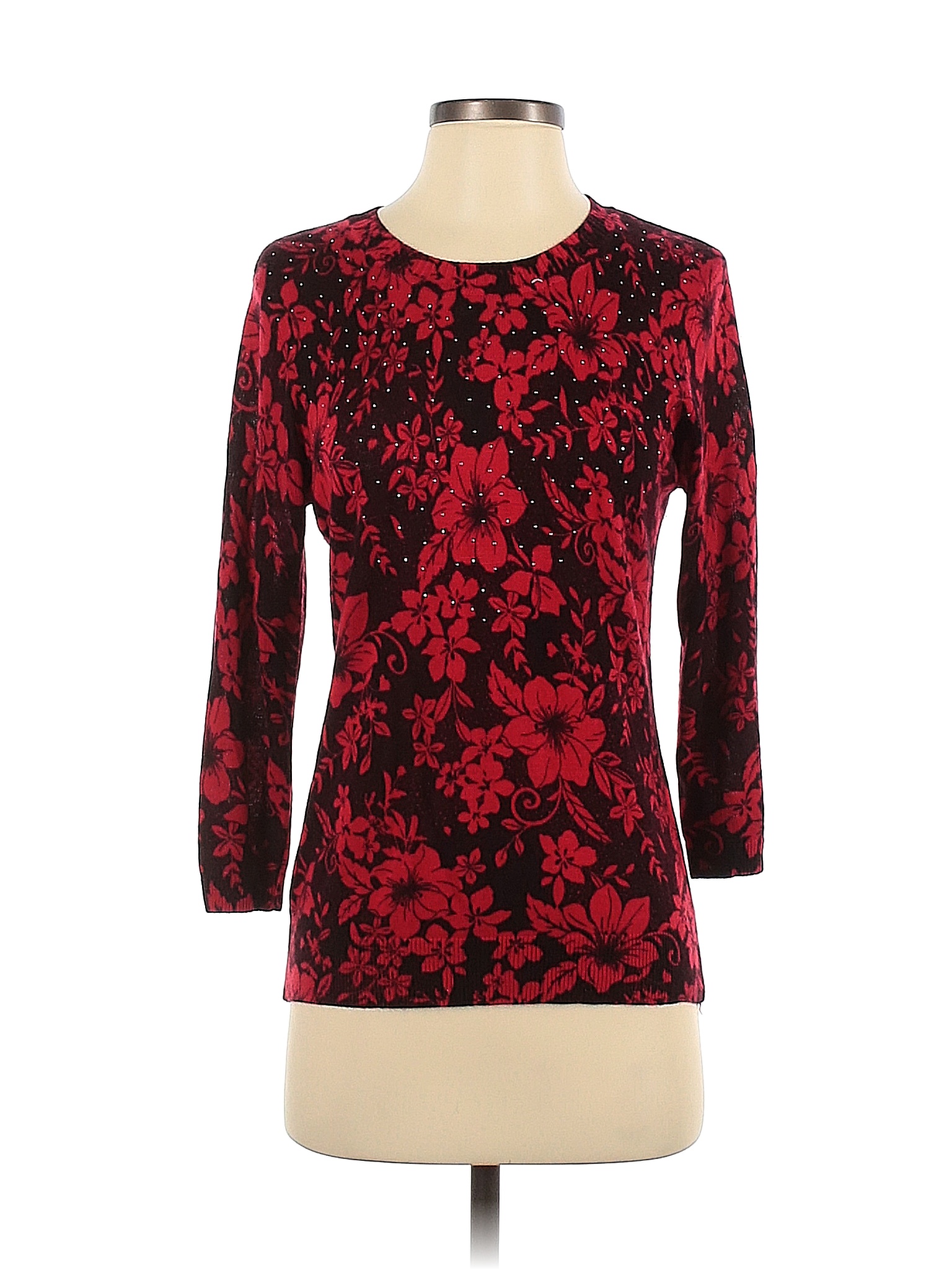 Cathy Daniels 100% Acrylic Color Block Floral Red Pullover Sweater Size S - 68% off | thredUP