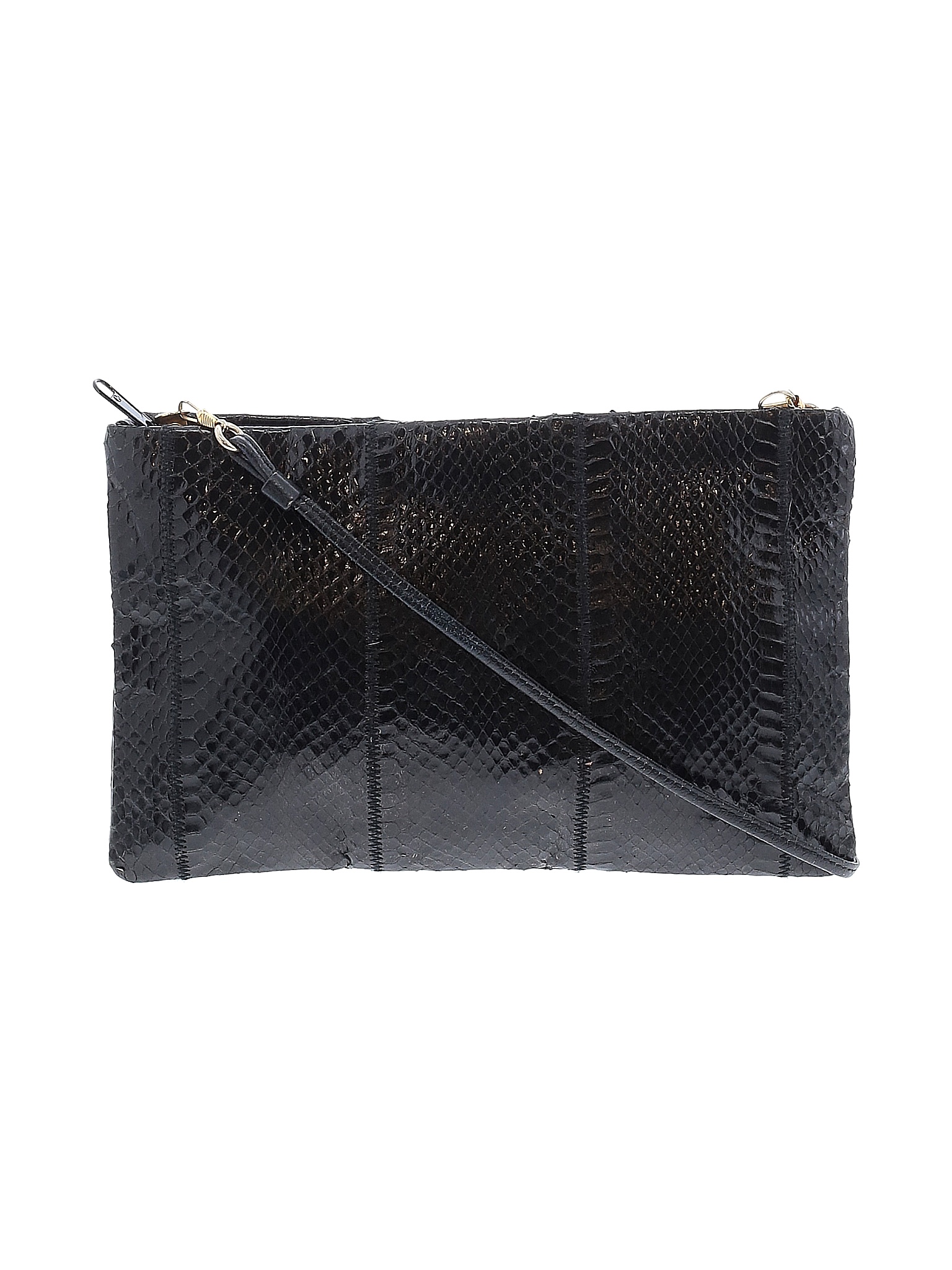TJW by Mervyn’s 100% Snakeskin Solid Black Leather Shoulder Bag One ...