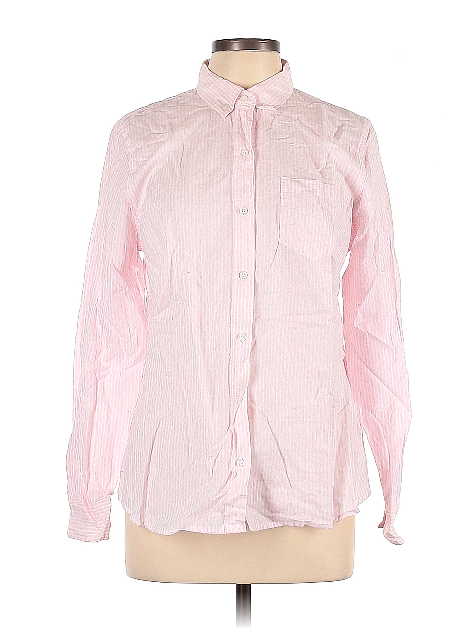 Gap 100% Cotton Stripes Colored Pink Long Sleeve Button-Down Shirt Size L - 74% off | thredUP
