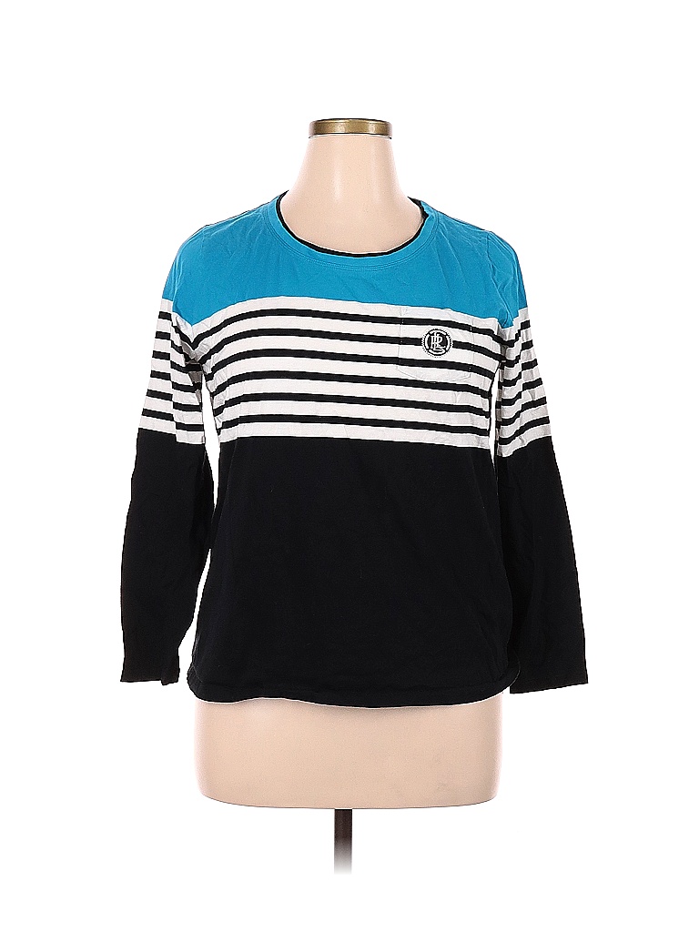 L-RL Lauren Active Ralph Lauren 100% Cotton Color Block Stripes Black ...