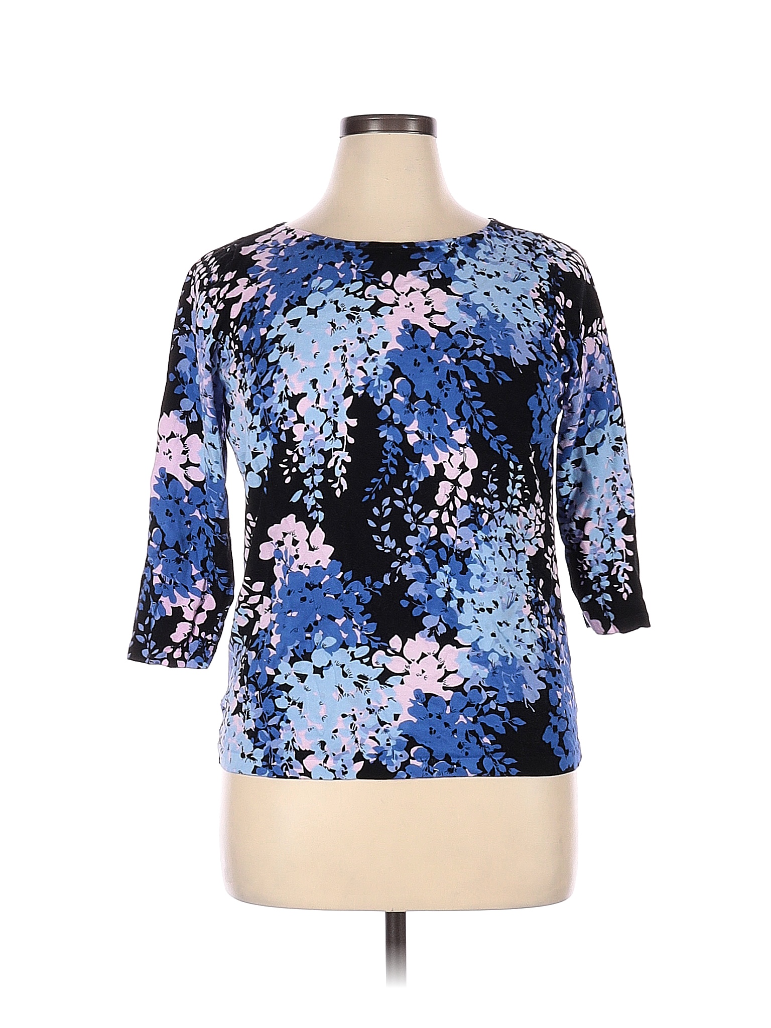 Talbots Color Block Floral Multi Color Blue 3/4 Sleeve T-Shirt Size 0X ...