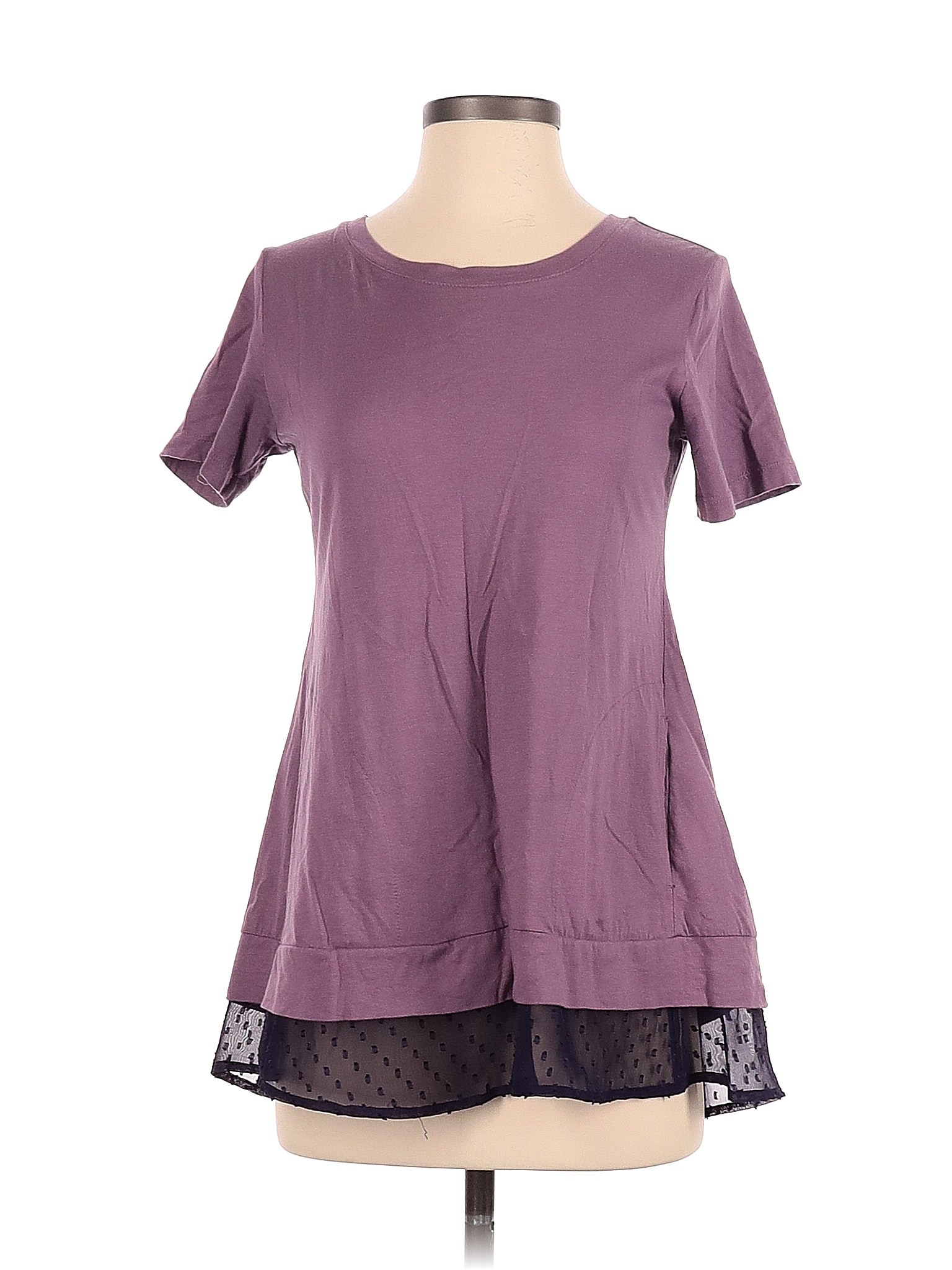 Logo By Lori Goldstein Solid Colored Purple Short Sleeve Top Size Xs