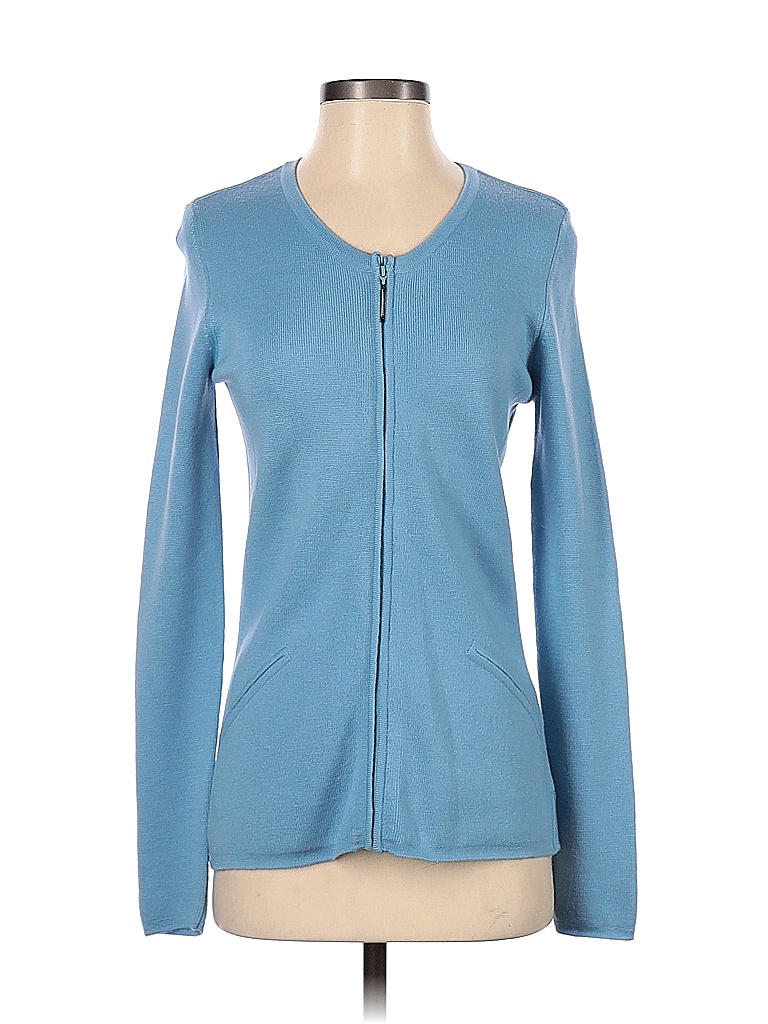 Dana Buchman 100% Wool Color Block Solid Blue Wool Cardigan Size S - 74 ...