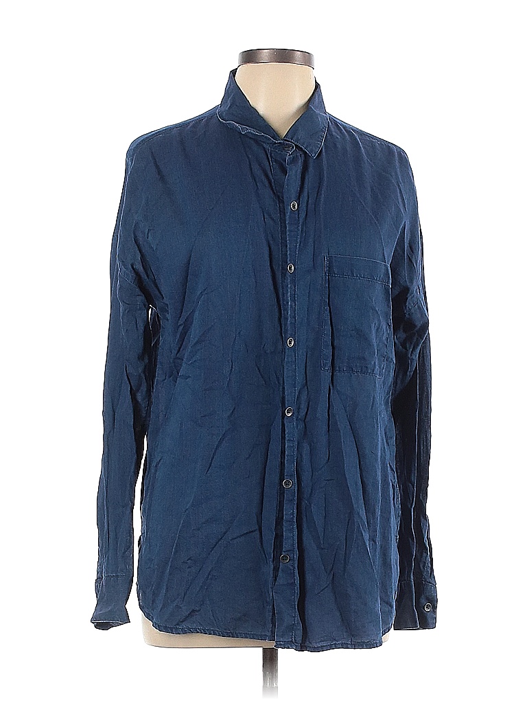 Old Navy 100% Cotton Solid Blue Long Sleeve Button-Down Shirt Size L - 56% off | thredUP