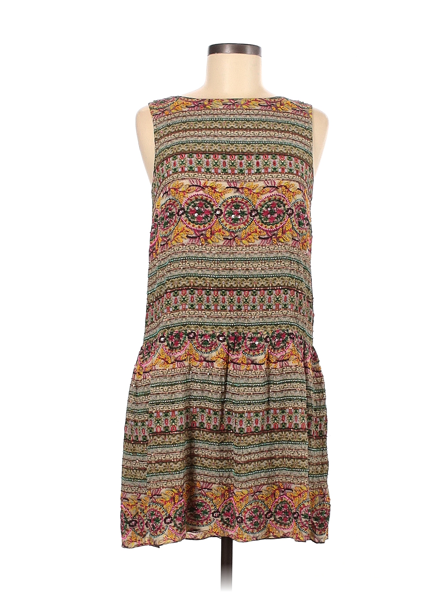 Hemant And Nandita 100% Silk Multi Color Green Casual Dress Size 6 - 86 ...