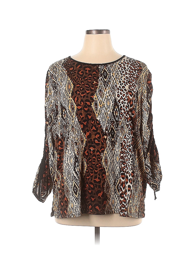 BonWorth Animal Print Leopard Print Multi Color Brown 3/4 Sleeve Top ...