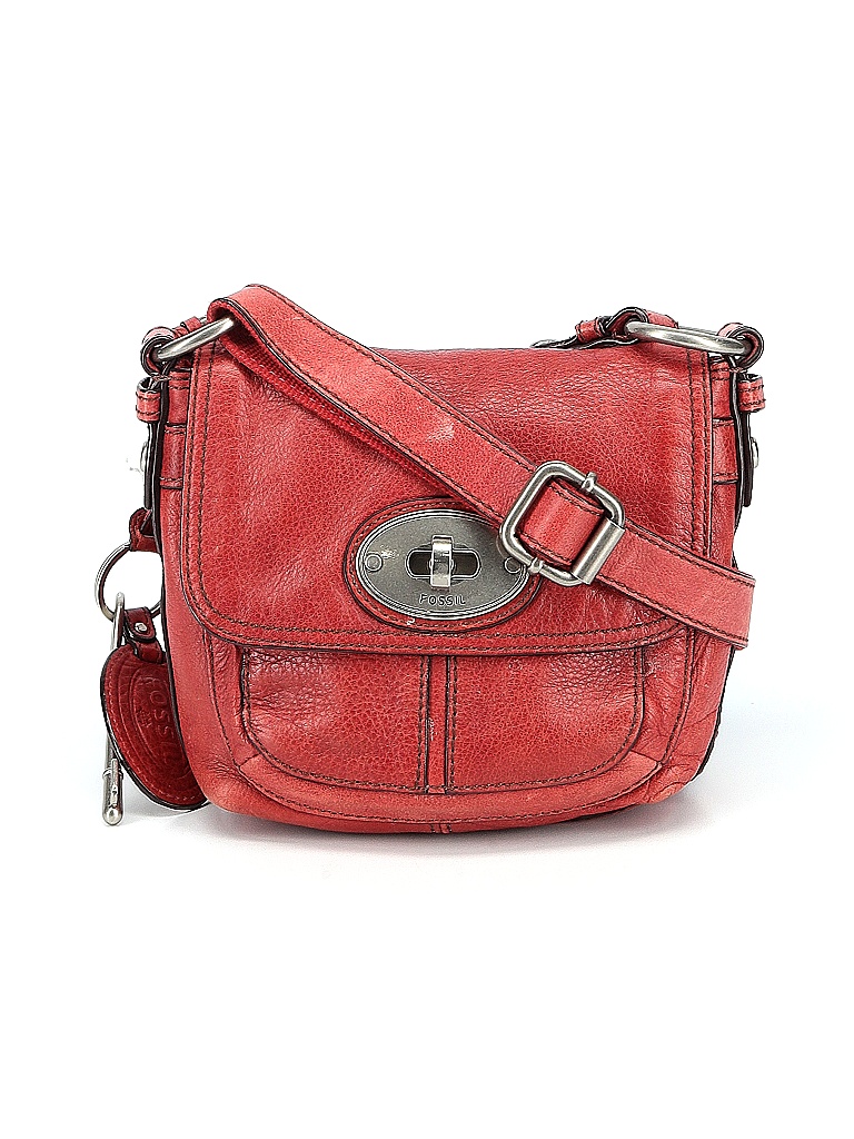 Fossil 100% Leather Solid Colored Red Leather Crossbody Bag One Size ...