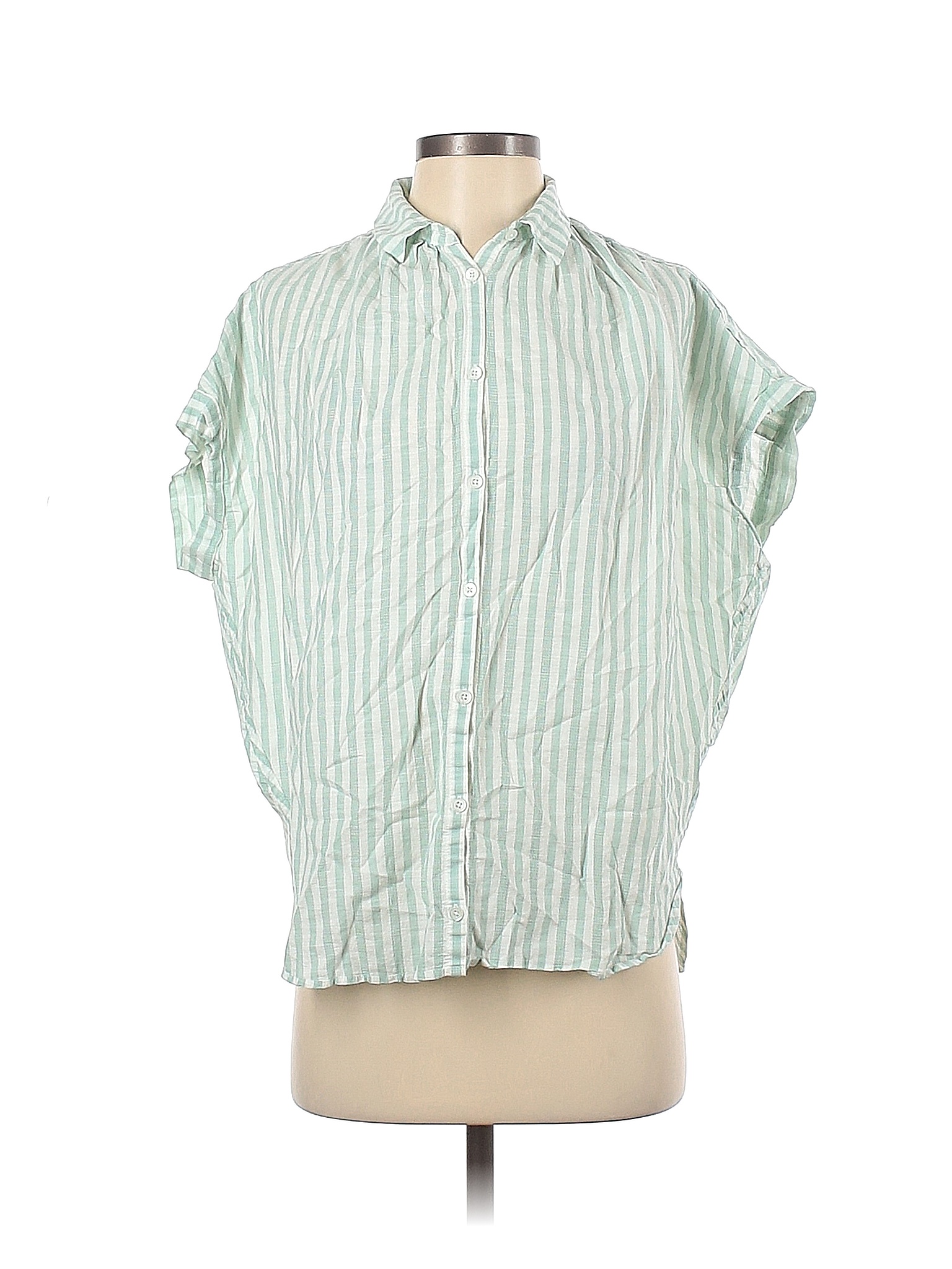 Madeline 100% Cotton Stripes Colored Teal Short Sleeve Button-Down ...