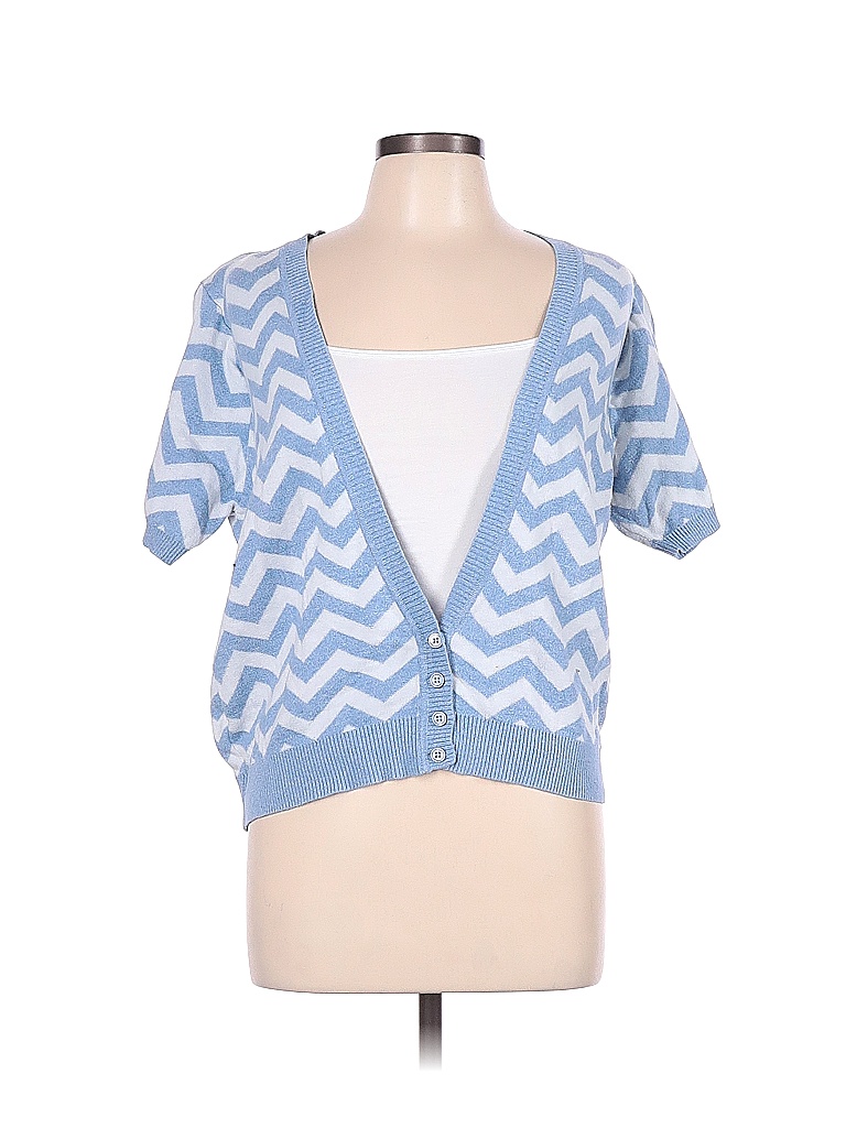 Cathy Daniels 100% Cotton Chevron-herringbone Color Block Blue Cardigan ...