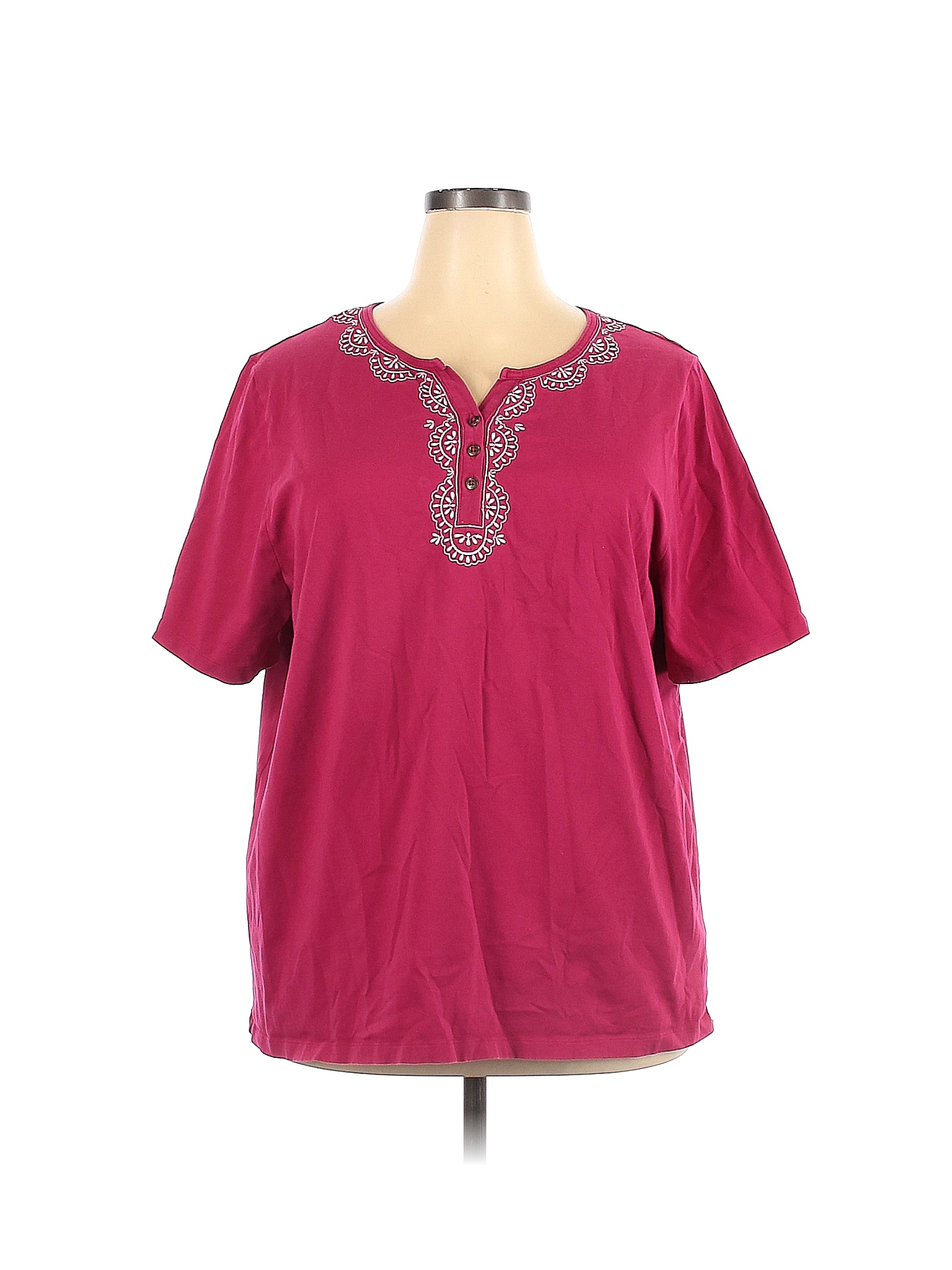 Liz & Me Solid Colored Red Short Sleeve Henley Size 2X (Plus) - 68% off ...