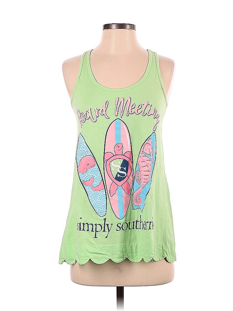 Simply Southern 100% Cotton Graphic Colored Green Tank Top Size S - 68% ...