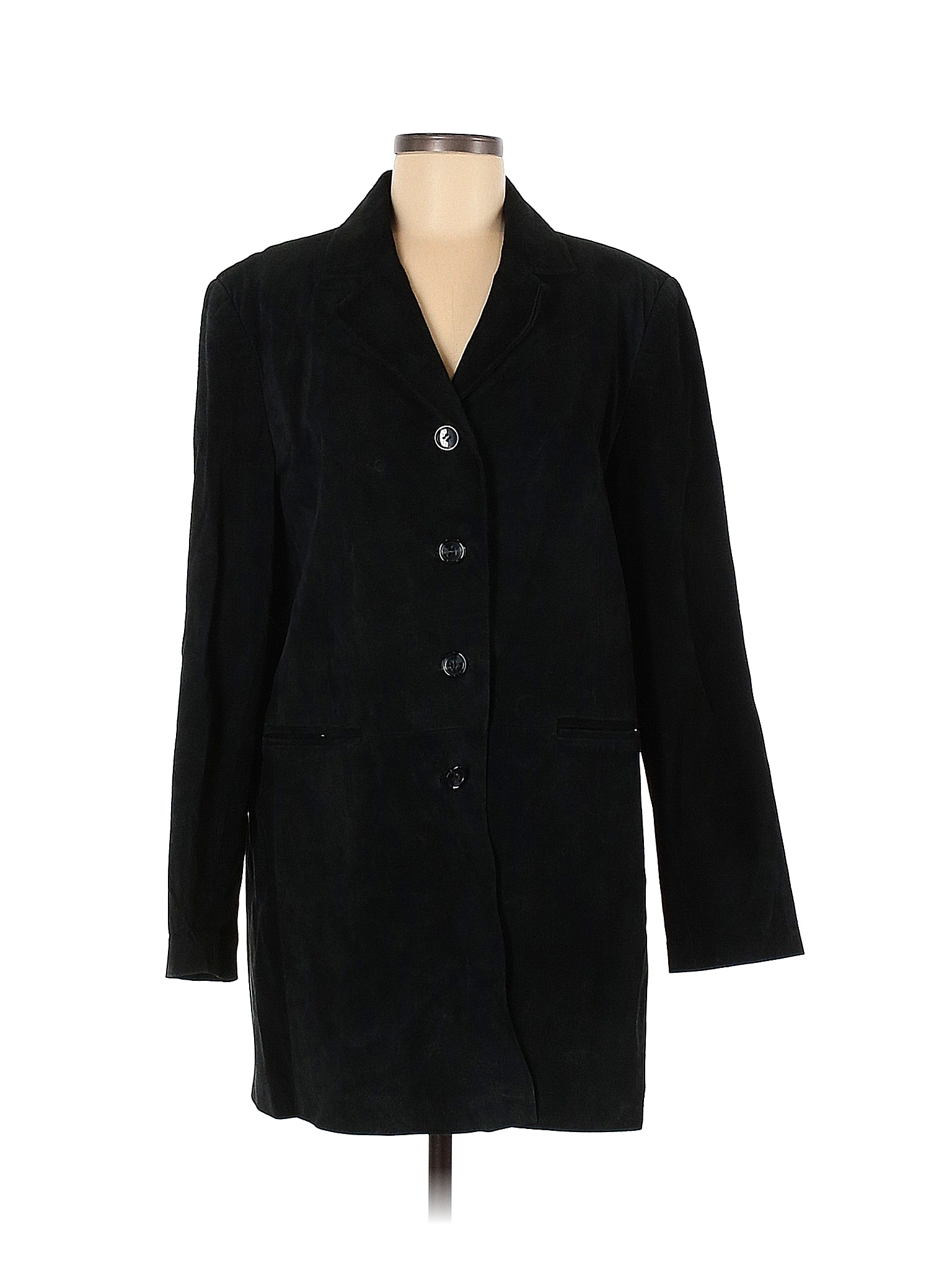 Dennis Basso 100 Leather Solid Black Coat Size L 85 Off Thredup