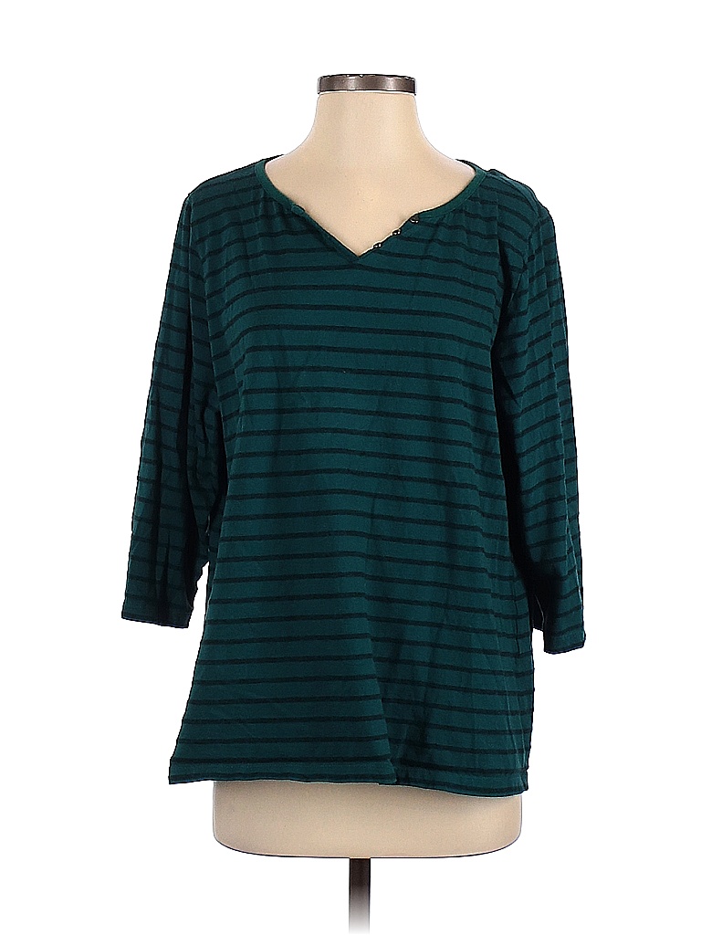 Cj Banks 100% Cotton Stripes Colored Teal Long Sleeve Henley Size 1X ...