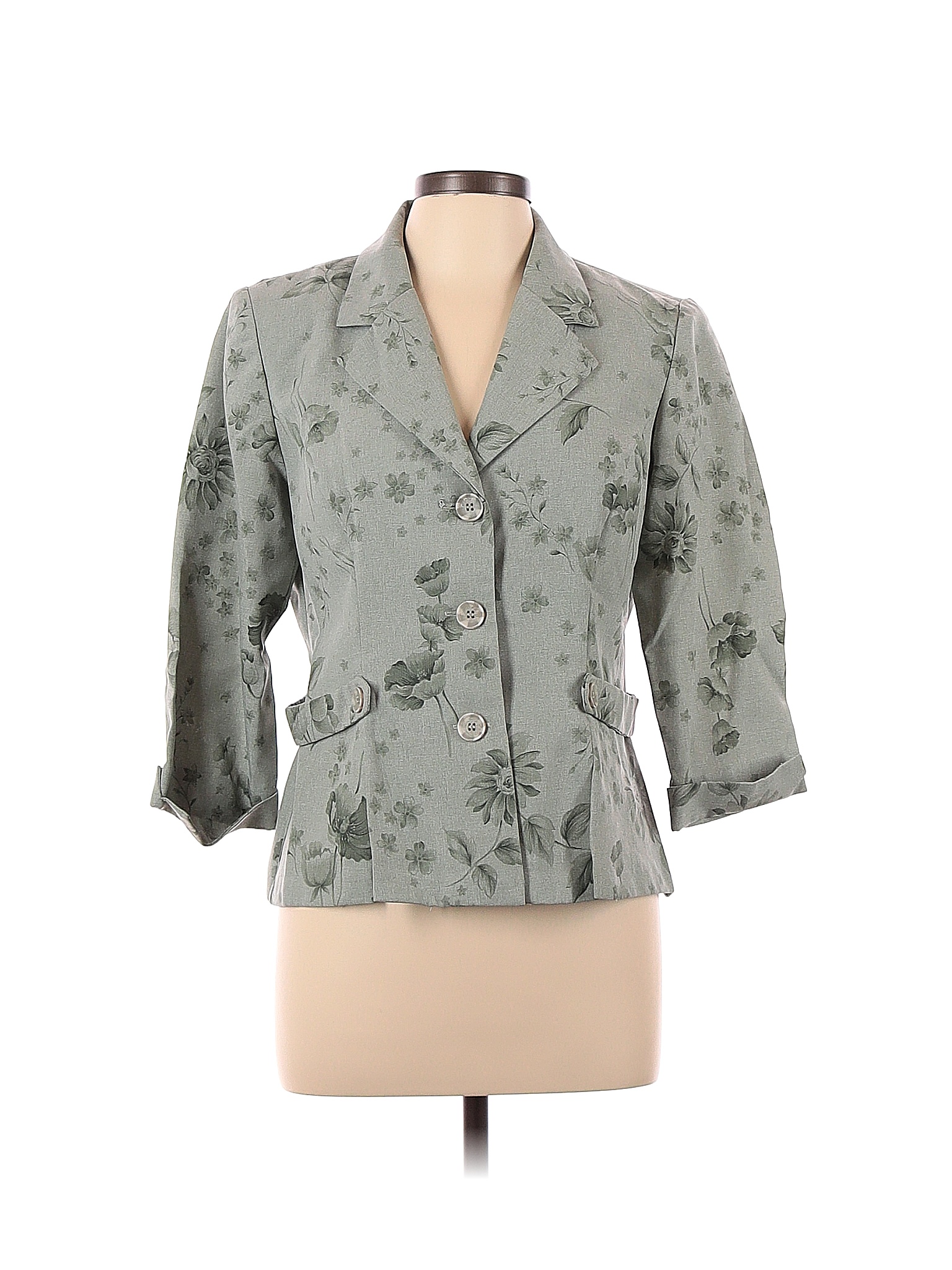 Perceptions 100% Polyester Floral Gray Green Blazer Size 10 - 61% off ...