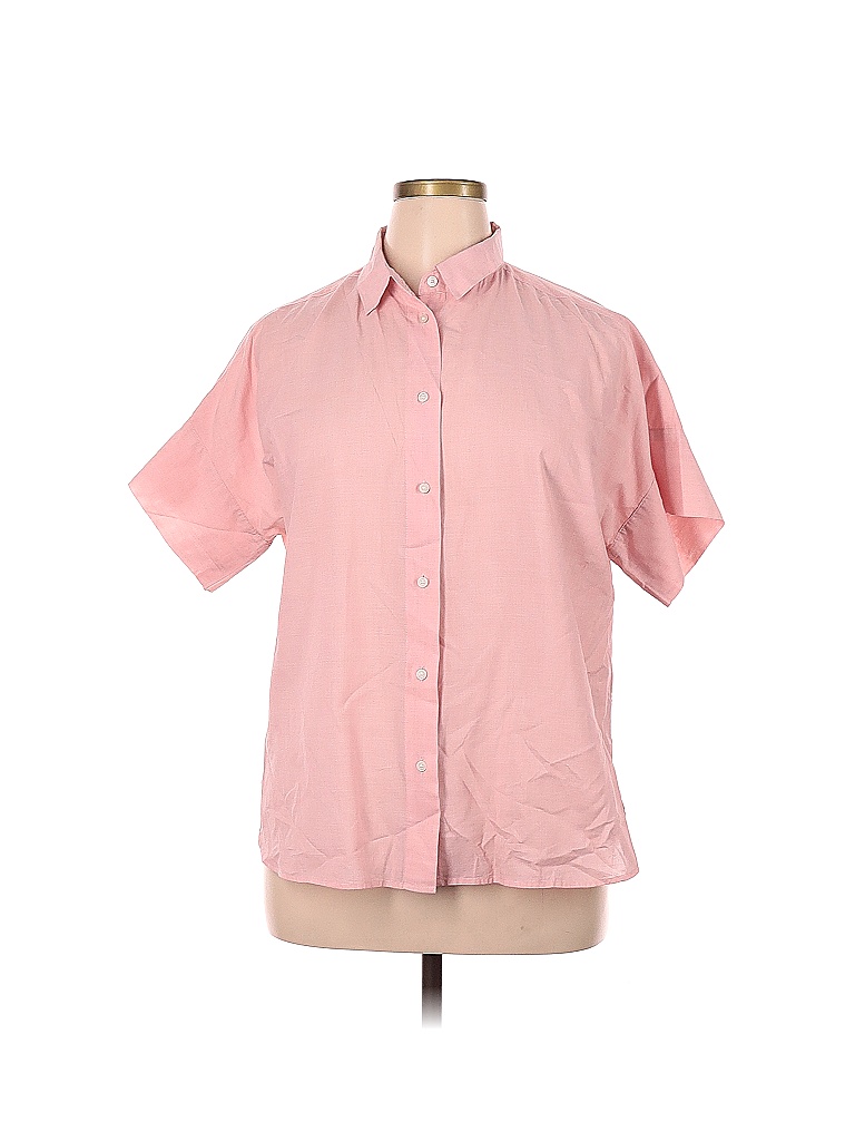 Uniqlo 100% Cotton Solid Colored Pink Short Sleeve Button-Down Shirt ...