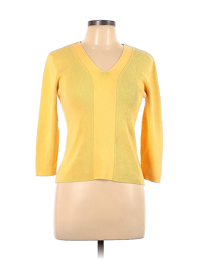 Worthington Color Block Solid Colored Yellow Pullover Sweater Size M ...