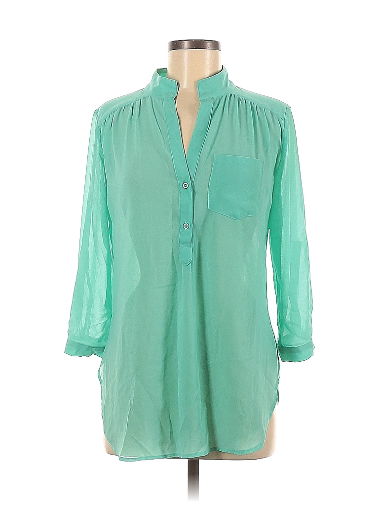 Cals 100 Polyester Solid Colored Blue Long Sleeve Blouse Size M 76