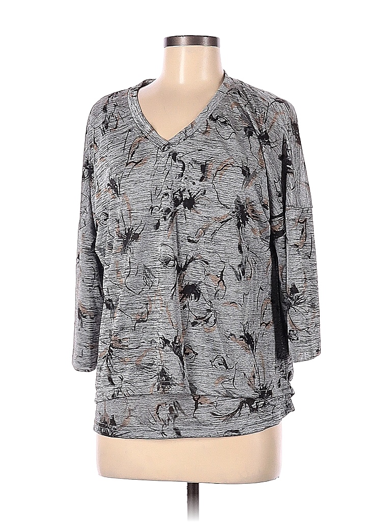 Onque Casuals Floral Gray 3/4 Sleeve Blouse Size M - 68% off | thredUP