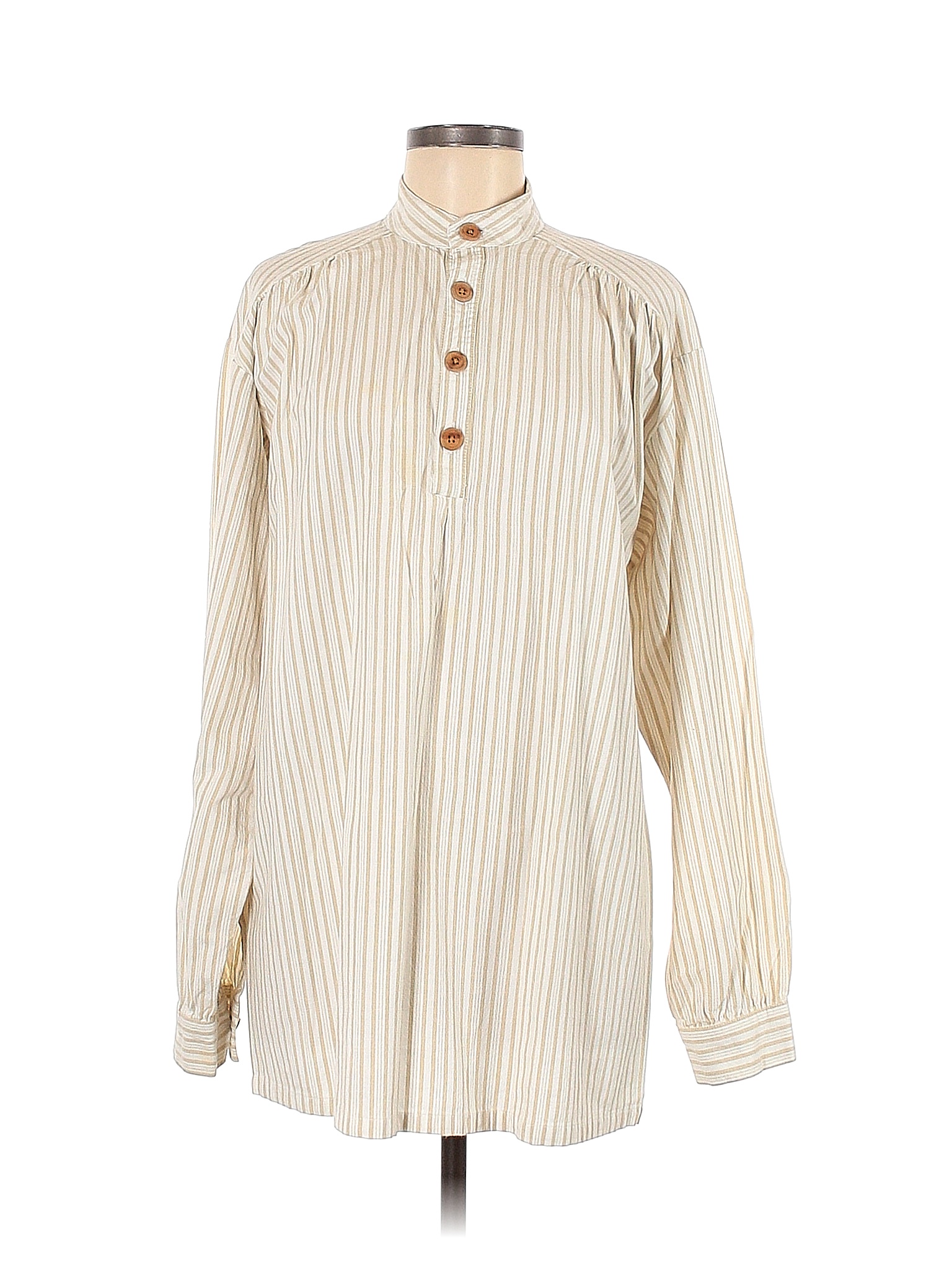 The J. Peterman Co. 100% Cotton Stripes Colored Tan Long Sleeve Button ...