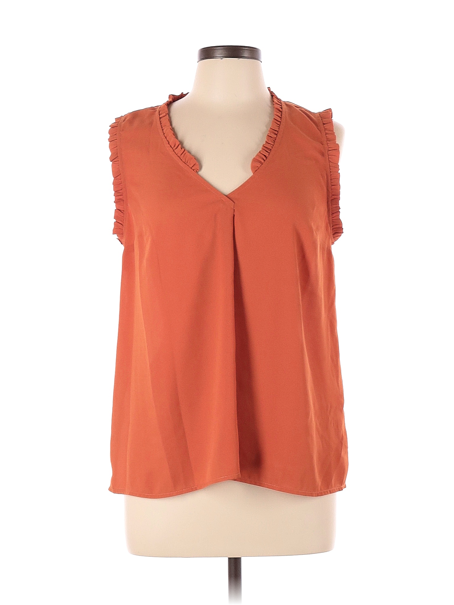 ModCloth 100% Polyester Solid Colored Orange Sleeveless Blouse Size L ...