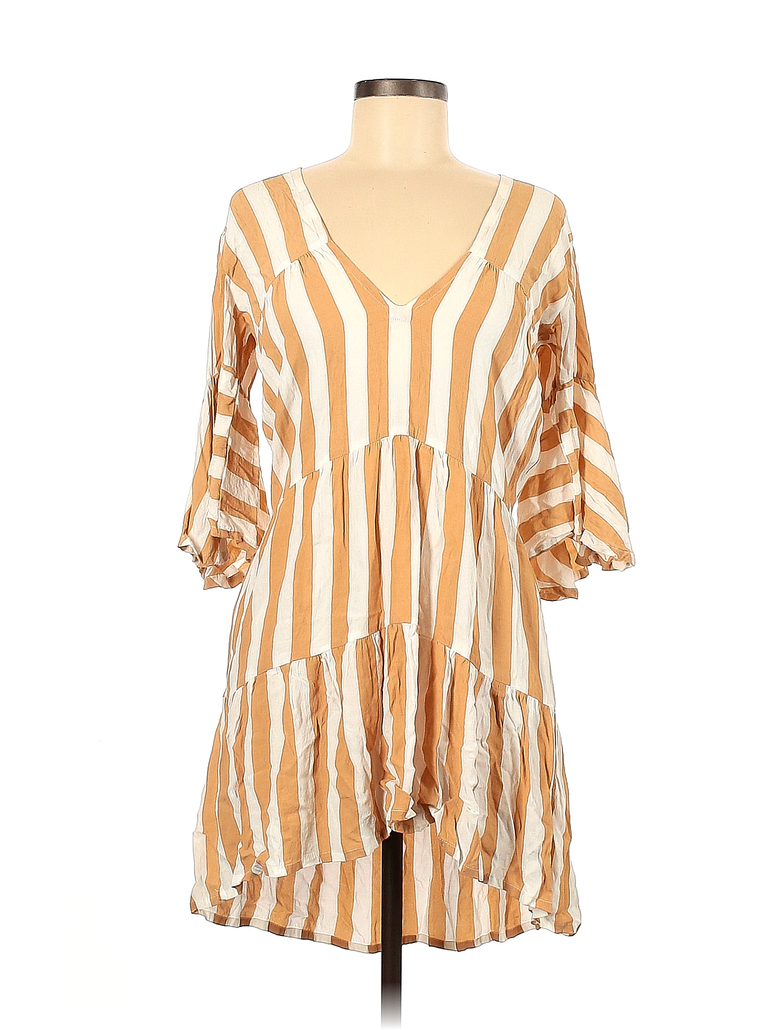 Faithfull the Brand 100% Rayon Stripes Multi Color Tan Casual Dress ...