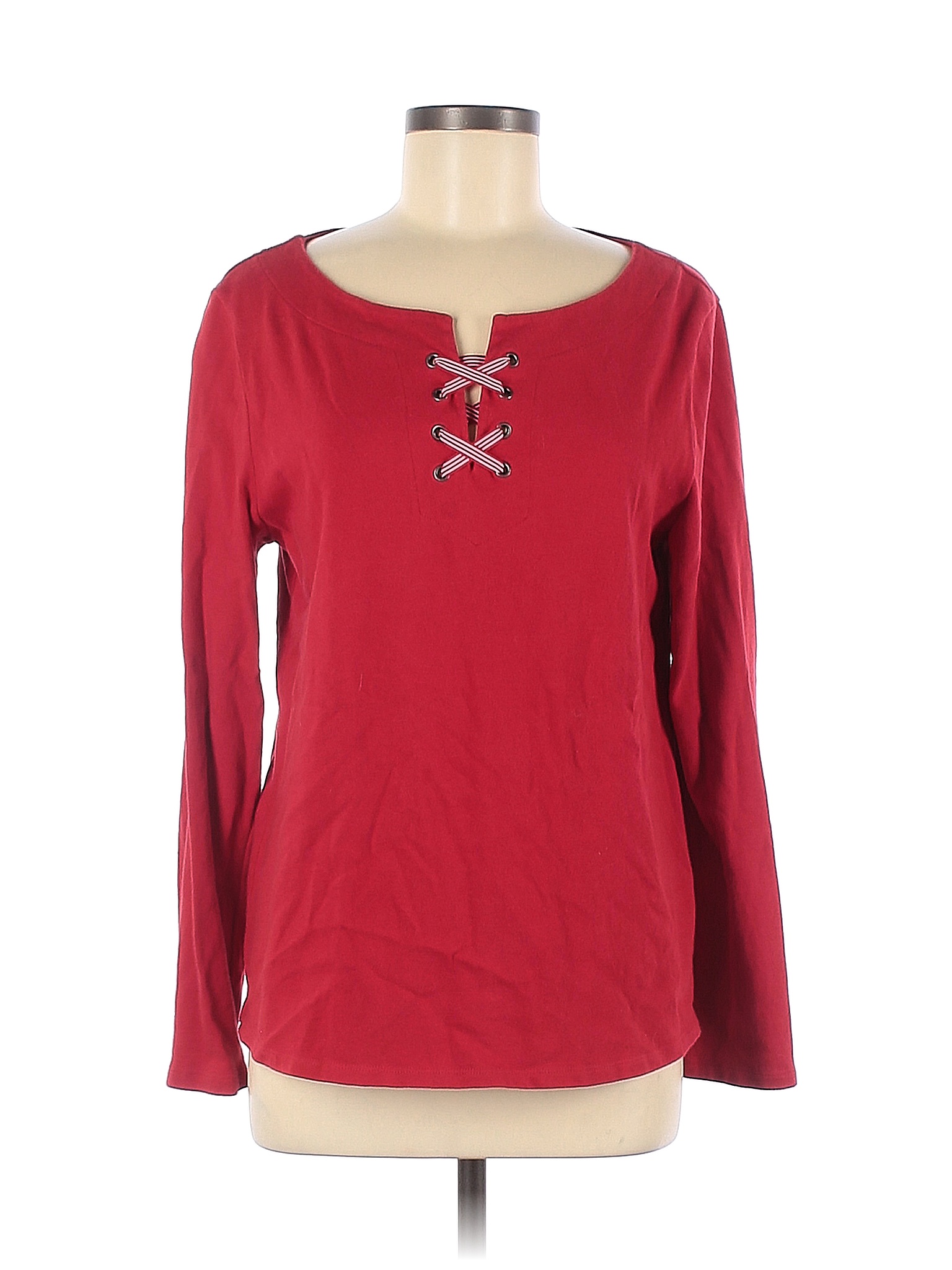 Talbots Outlet 100% Cotton Solid Colored Red Long Sleeve Top Size M ...