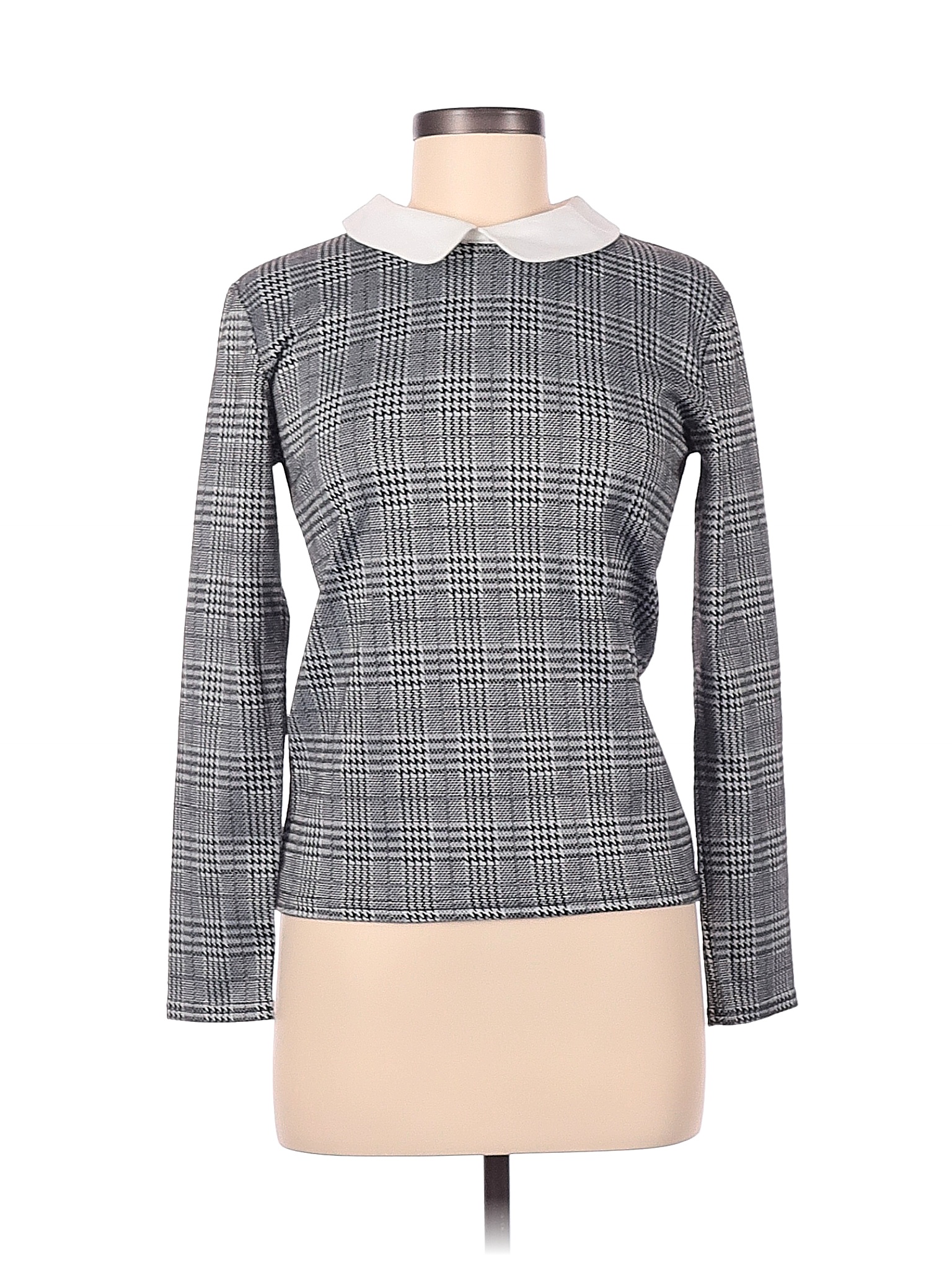 Assorted Brands Checkered-gingham Color Block Gray Long Sleeve Blouse ...