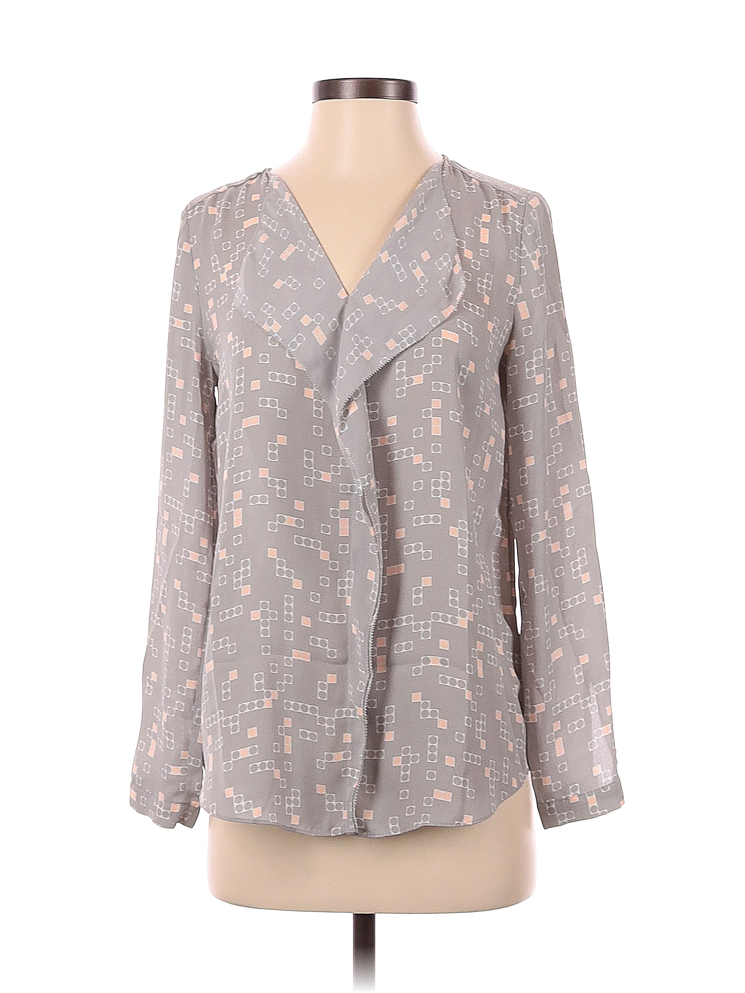Halogen 100 Polyester Floral Gray Long Sleeve Blouse Size Xs 89 Off