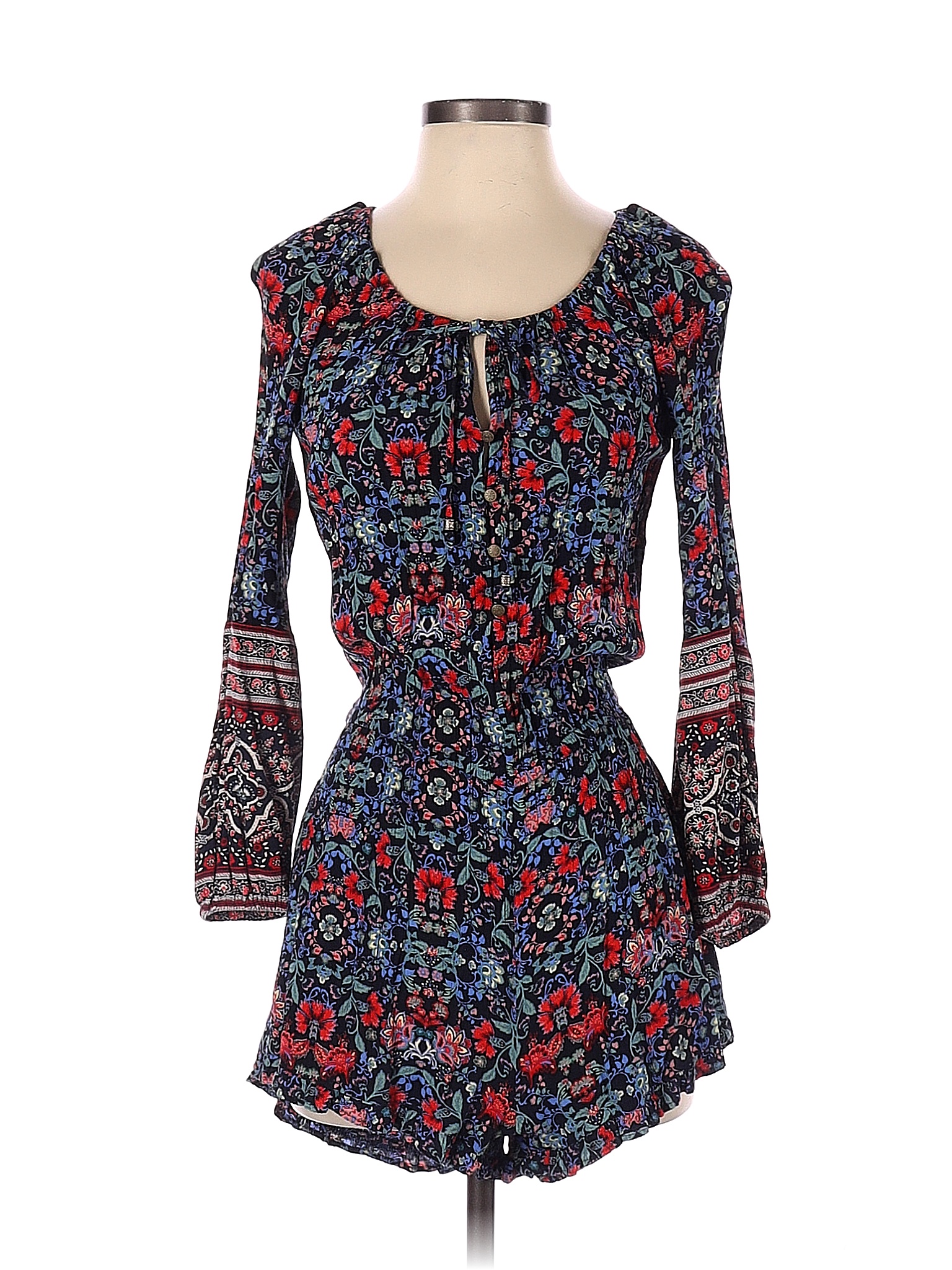 American Eagle Outfitters 100 Viscose Multi Color Blue Romper Size Xxs