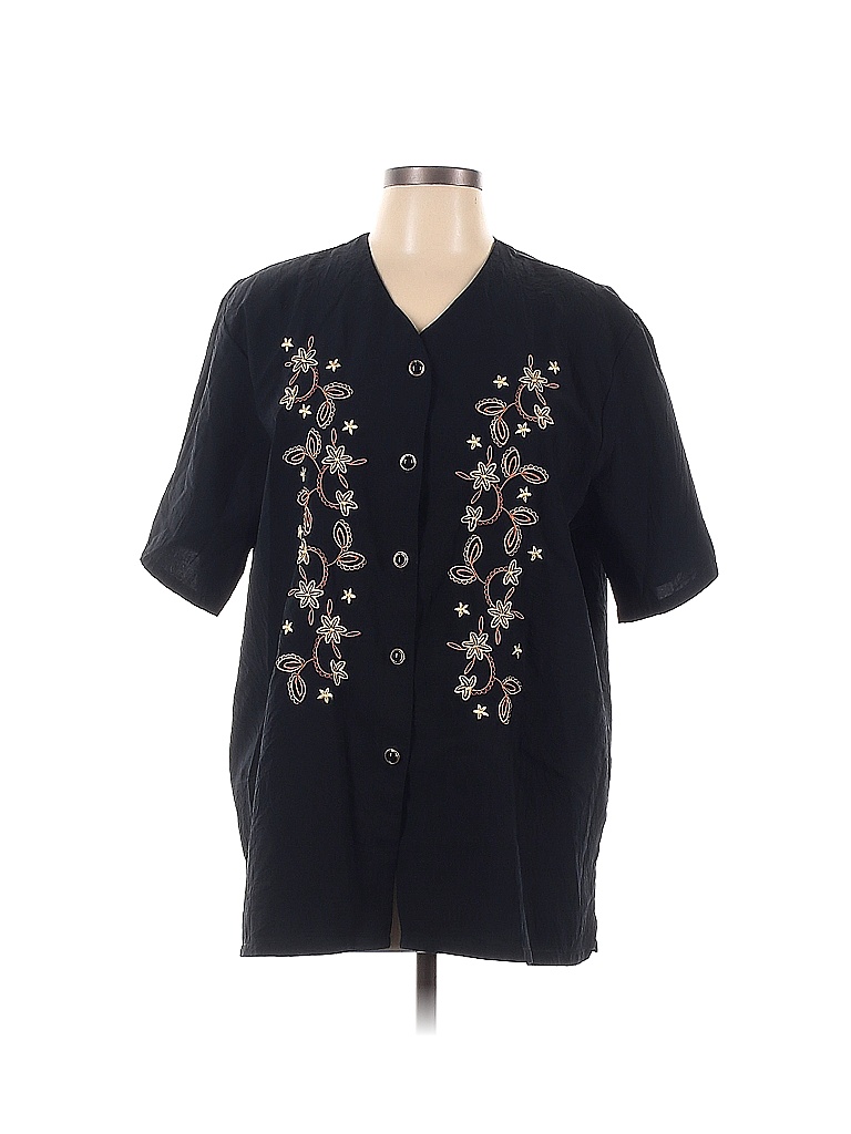 BonWorth 100% Polyester Floral Black Gray Short Sleeve Blouse Size L ...