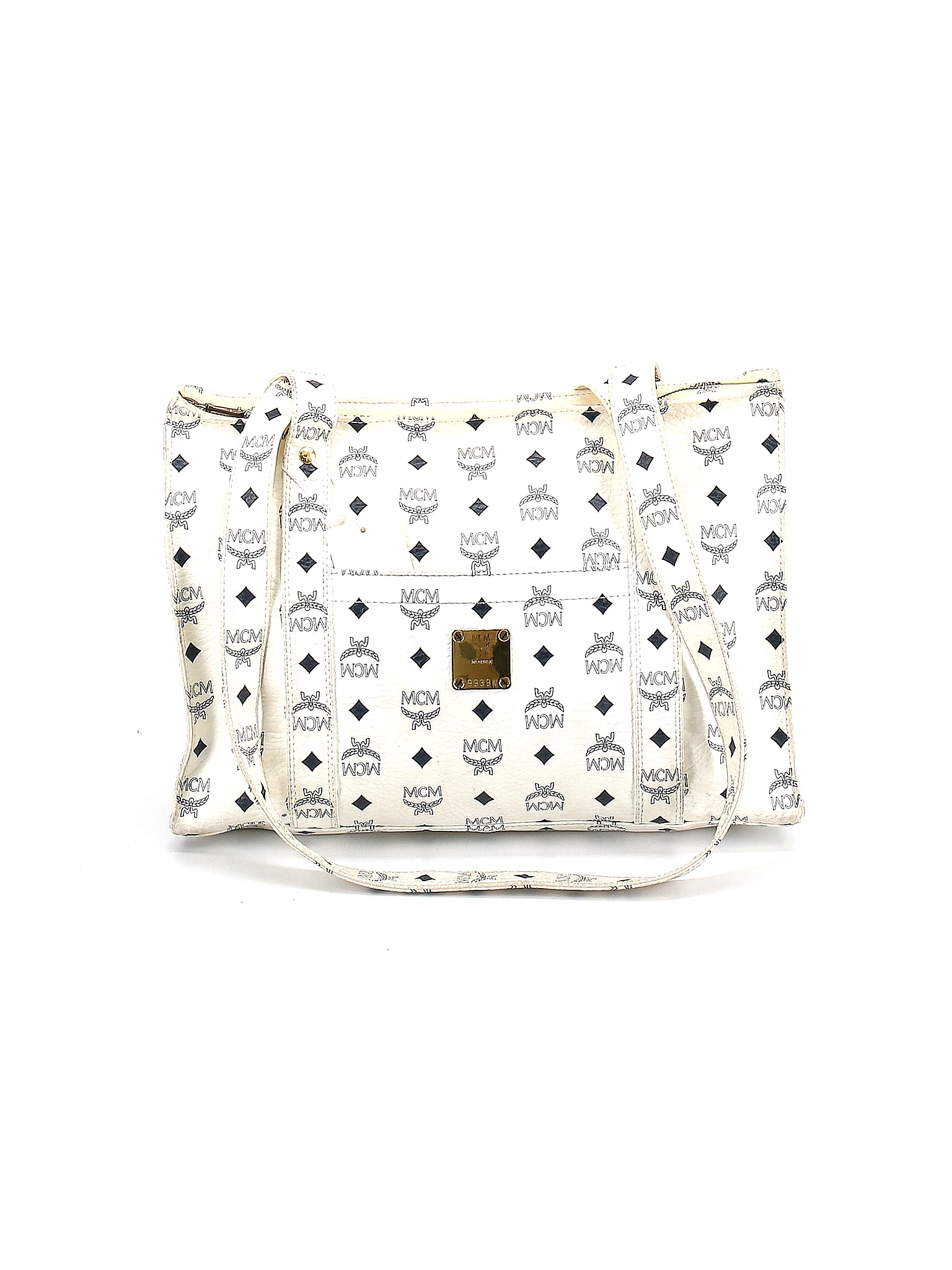 MCM 100% Coated Canvas White Vintage Visetos Leather Tote Bag One Size ...