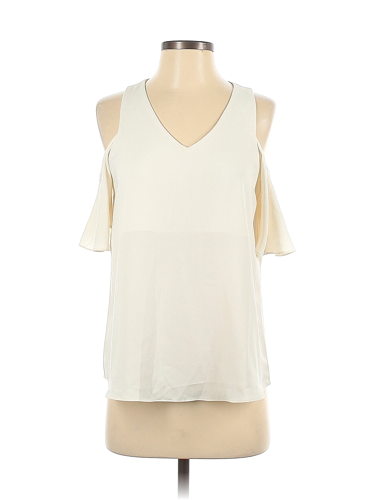 Ann Taylor Factory 100 Polyester Colored White Short Sleeve Blouse