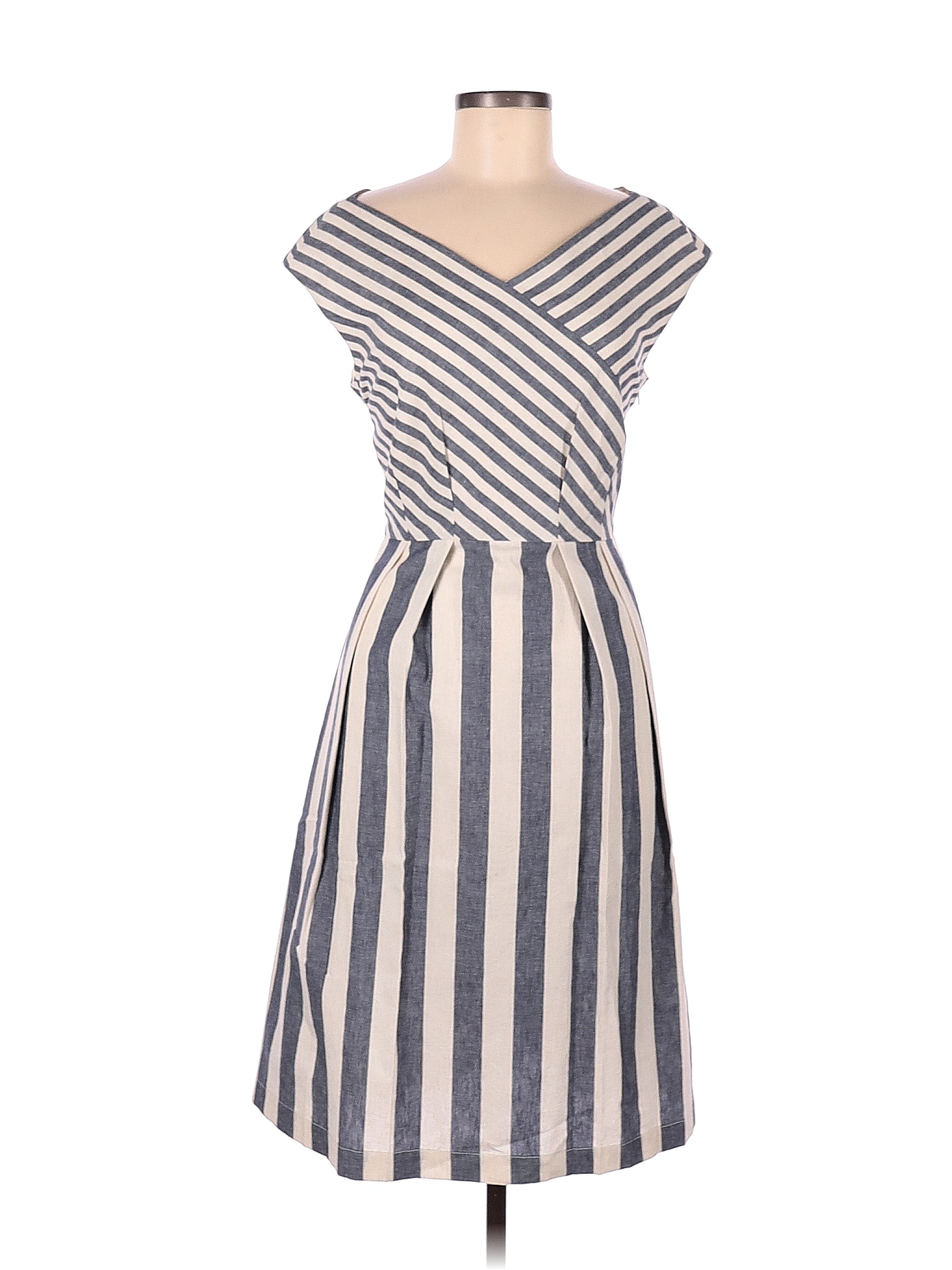 Lafayette 148 New York Stripes Multi Color Ivory Casual Dress Size M