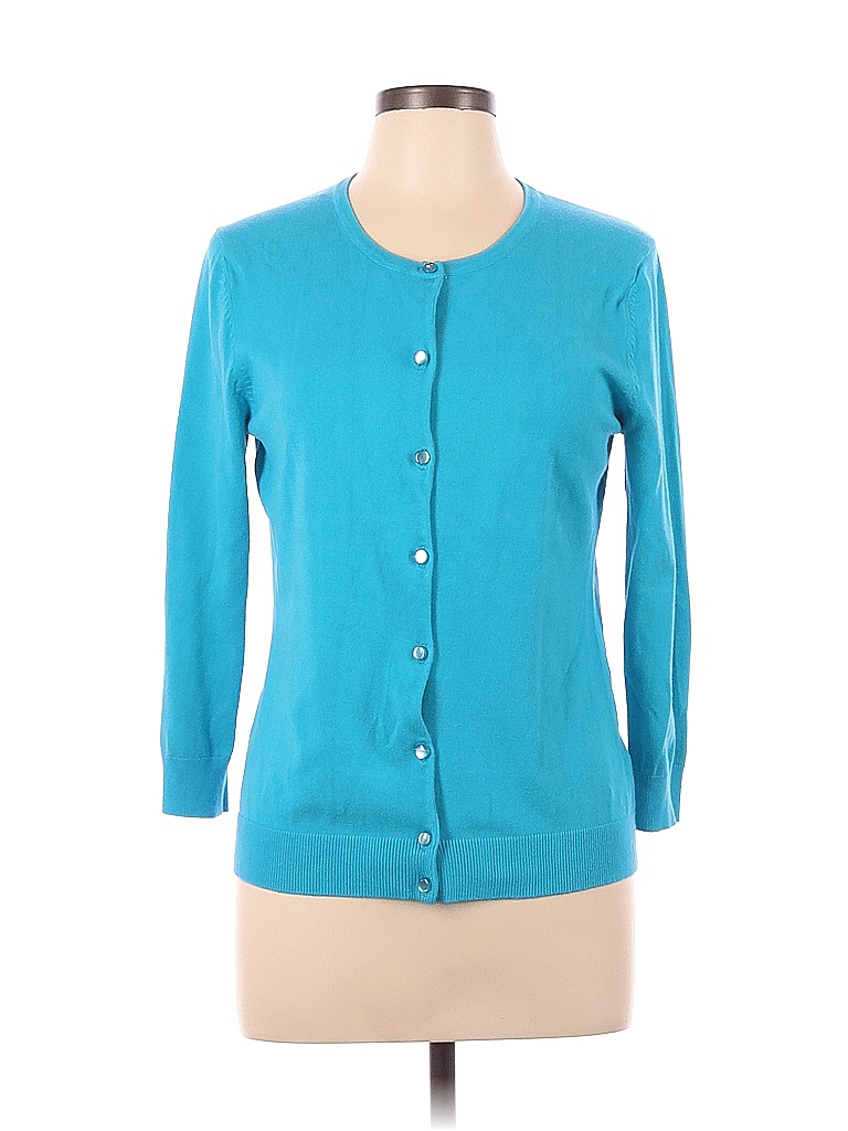 Cable & Gauge Color Block Solid Colored Blue Cardigan Size L - 64% off ...
