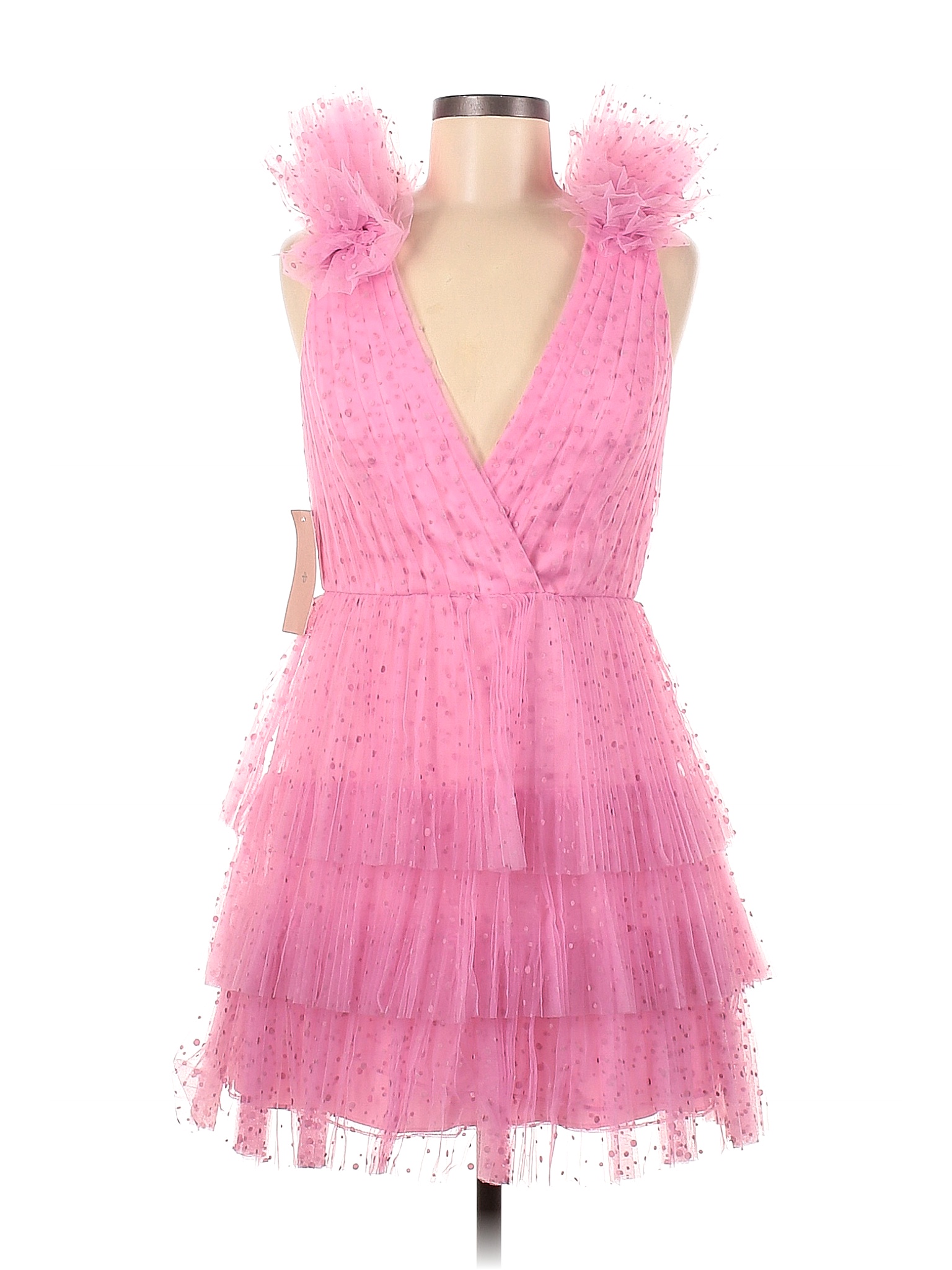 Ml Monique Lhuillier 100 Polyester Solid Colored Pink Cocktail Dress