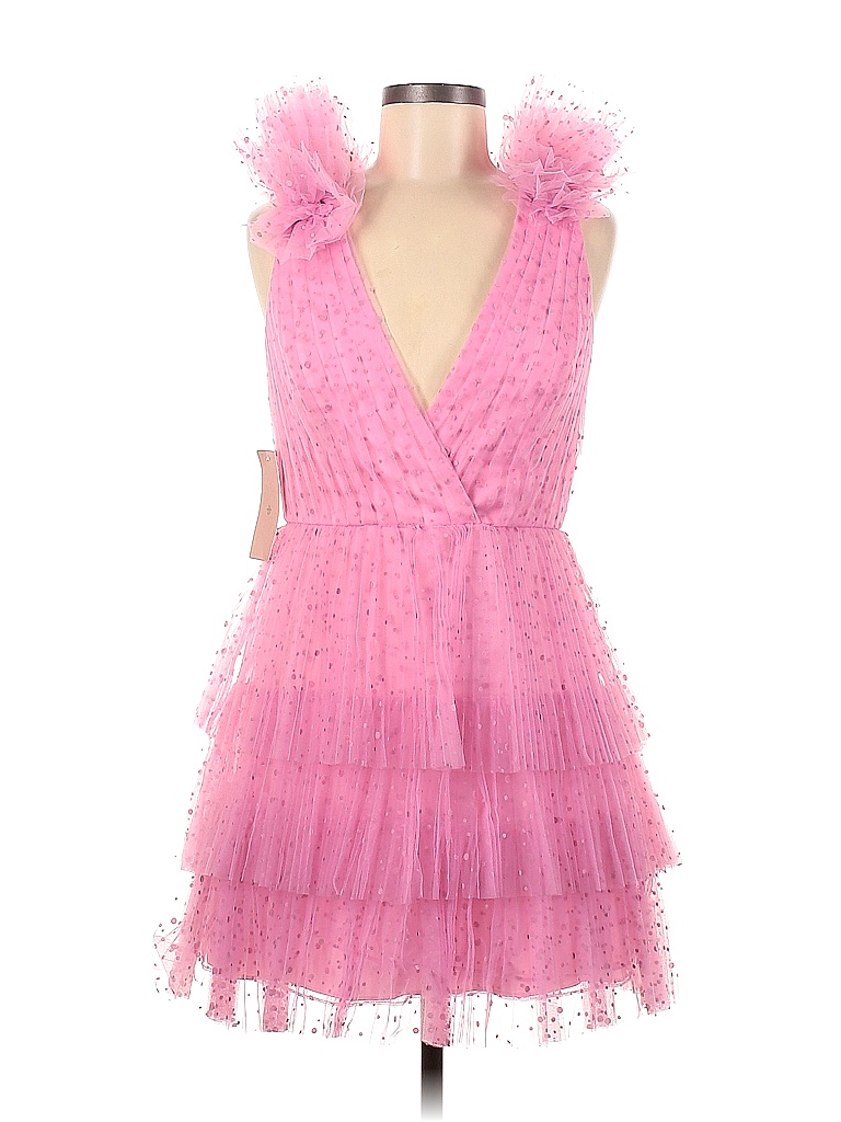 Ml Monique Lhuillier 100 Polyester Solid Colored Pink Cocktail Dress