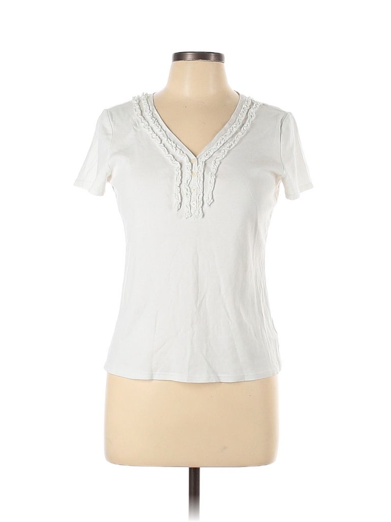 Lauren By Ralph Lauren 100 Cotton Solid White Short Sleeve Henley Size