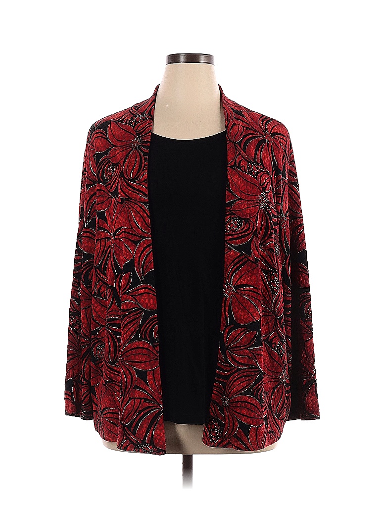 JM Collection Color Block Tropical Colored Red Long Sleeve Top Size 2X ...