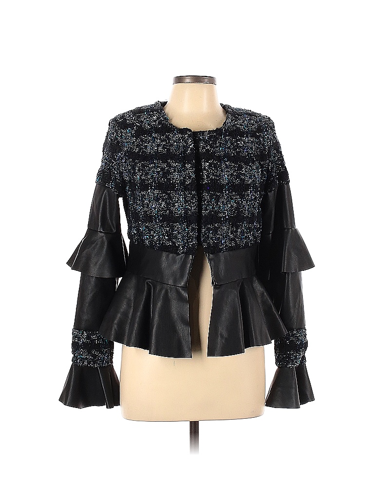 Deborah Lyons Tweed Black Ohio Faux Leather Tweed Jacket Size 14 (UK ...