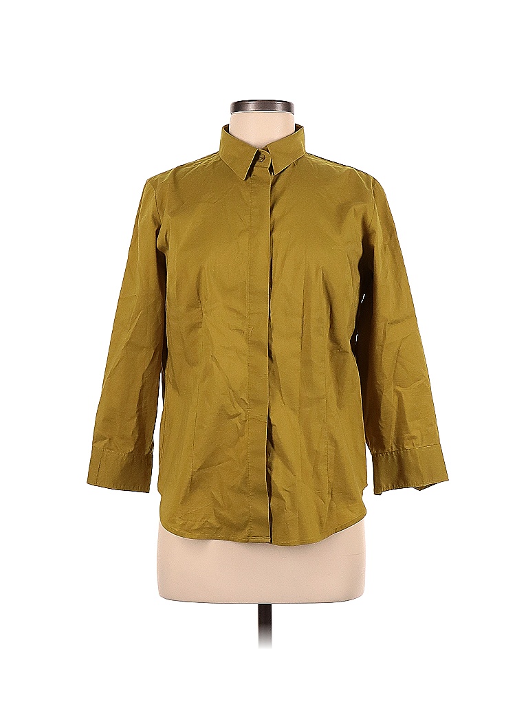 New York And Company Solid Yellow Long Sleeve Button Down Shirt Size M