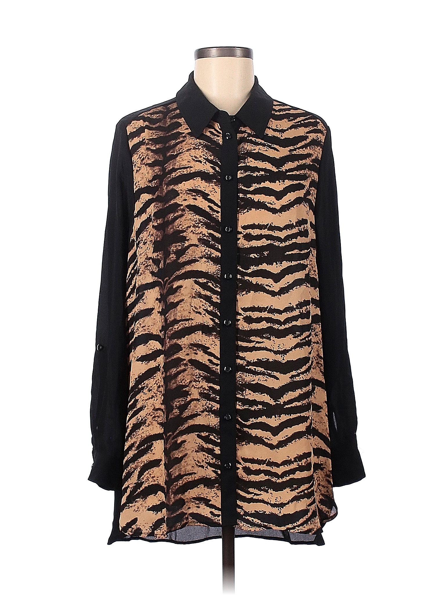 Susan Graver 100 Polyester Color Block Multi Color Black Long Sleeve