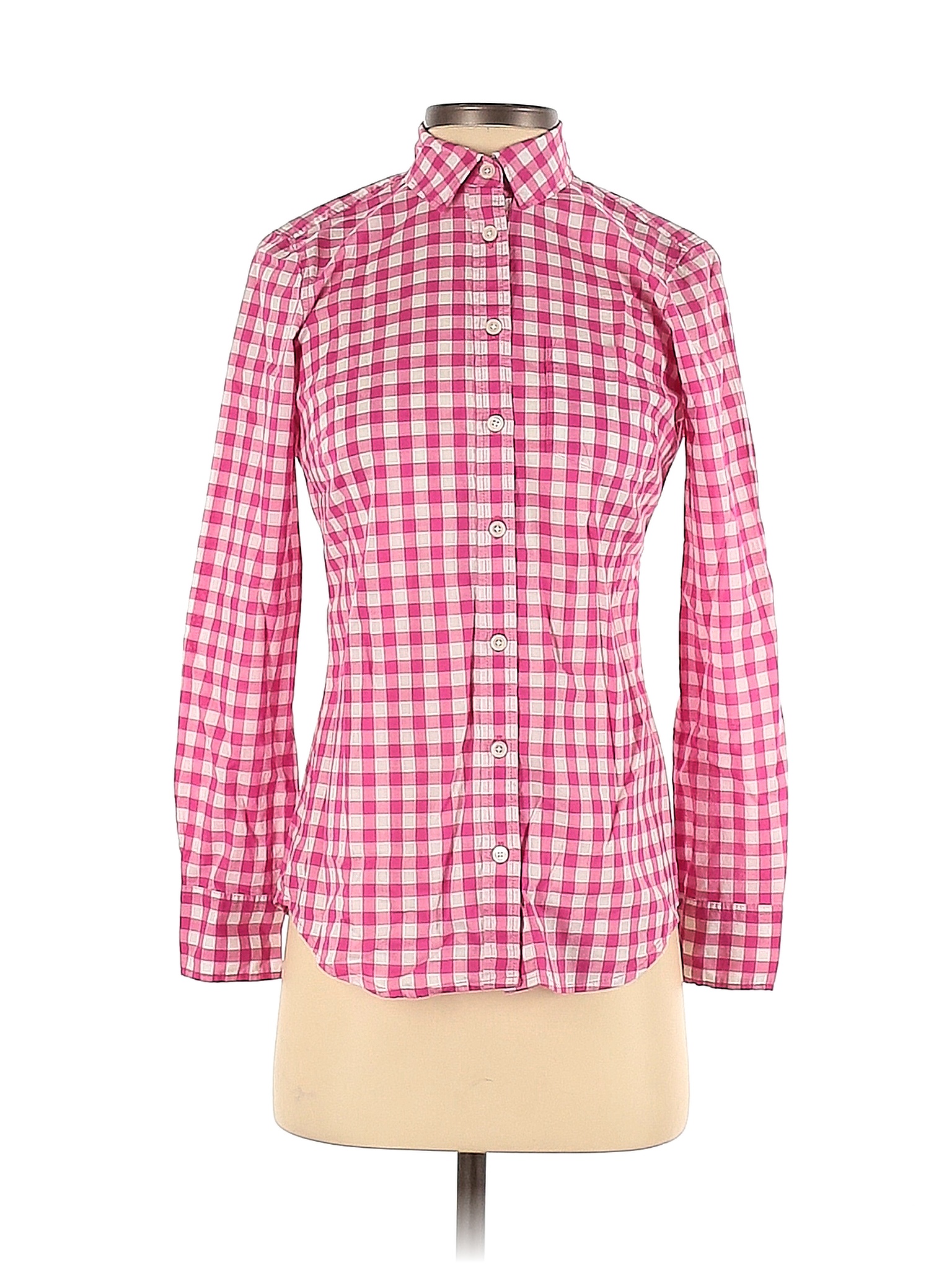 J.Crew Factory Store 100% Cotton Checkered-gingham Pink Long Sleeve Button-Down Shirt Size XXS ...