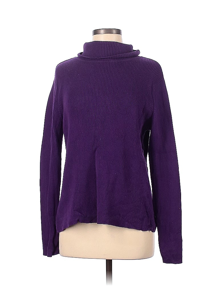 Appleseeds 100% Cotton Color Block Solid Purple Turtleneck Sweater Size ...