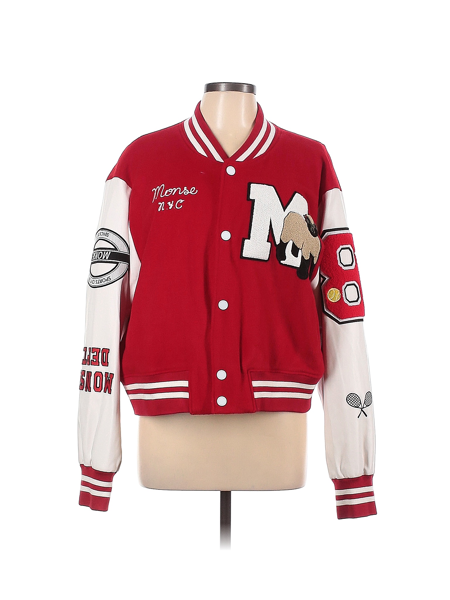 Monse Solid Colored Red Cropped Letterman Jacket Size XL - 80% off ...