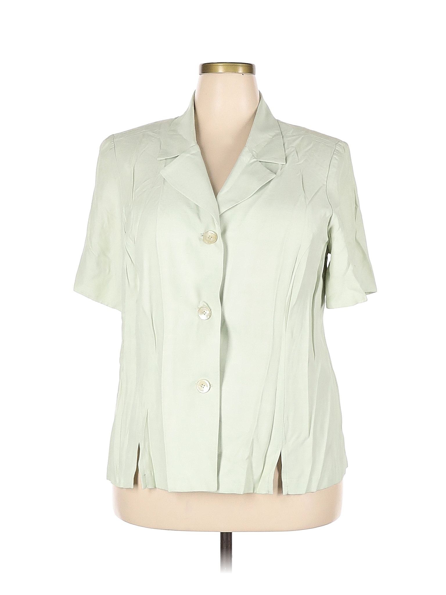 Fashion Bug Solid Colored Green Short Sleeve Button-Down Shirt Size 18 ...