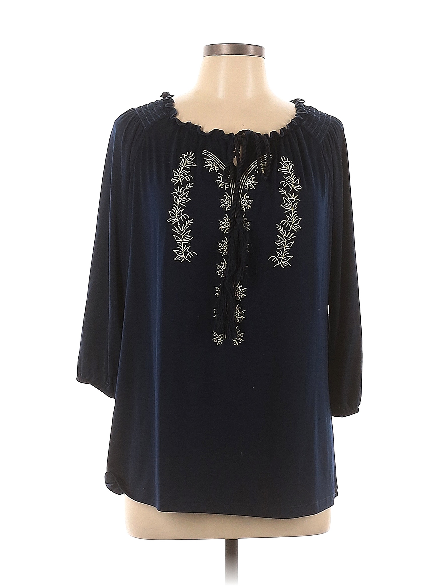 Peck And Peck Floral Navy Blue Long Sleeve Top Size L 78 Off Thredup