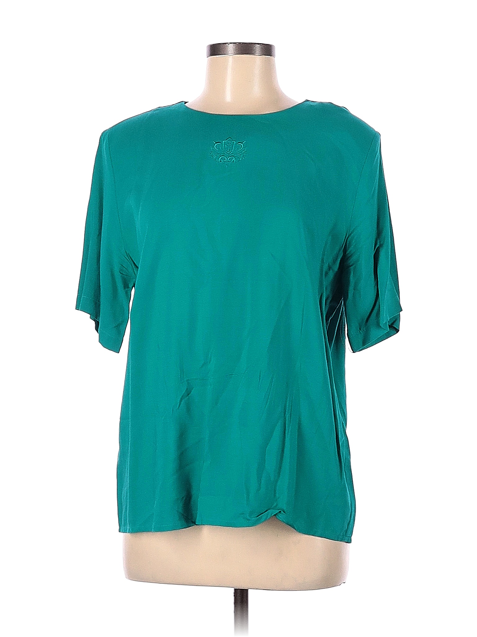 Notations 100 Rayon Solid Colored Teal Short Sleeve Blouse Size M 51