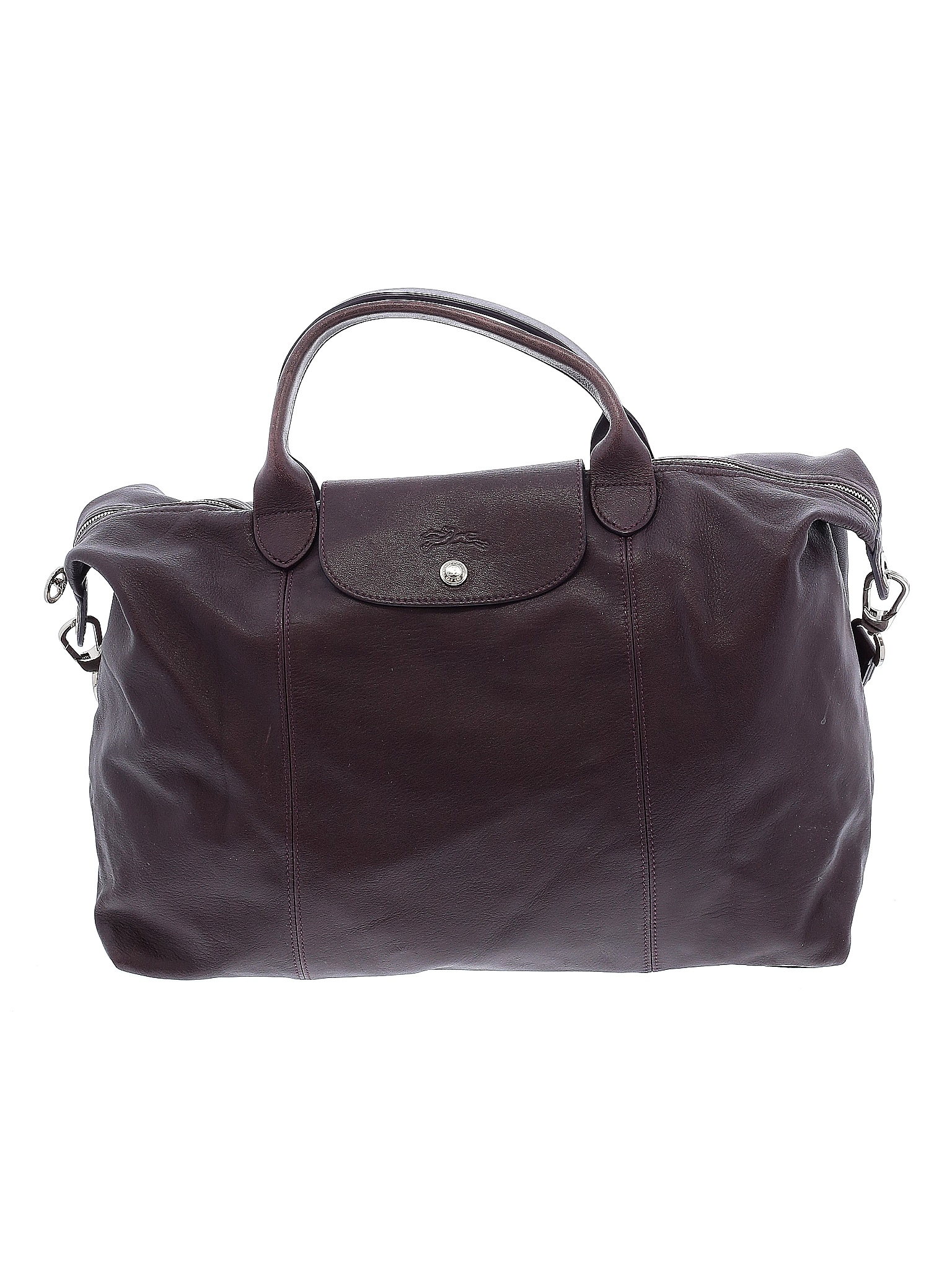 Longchamp Solid Colored Purple Le Pliage Cuir Large Satchel One Size ...