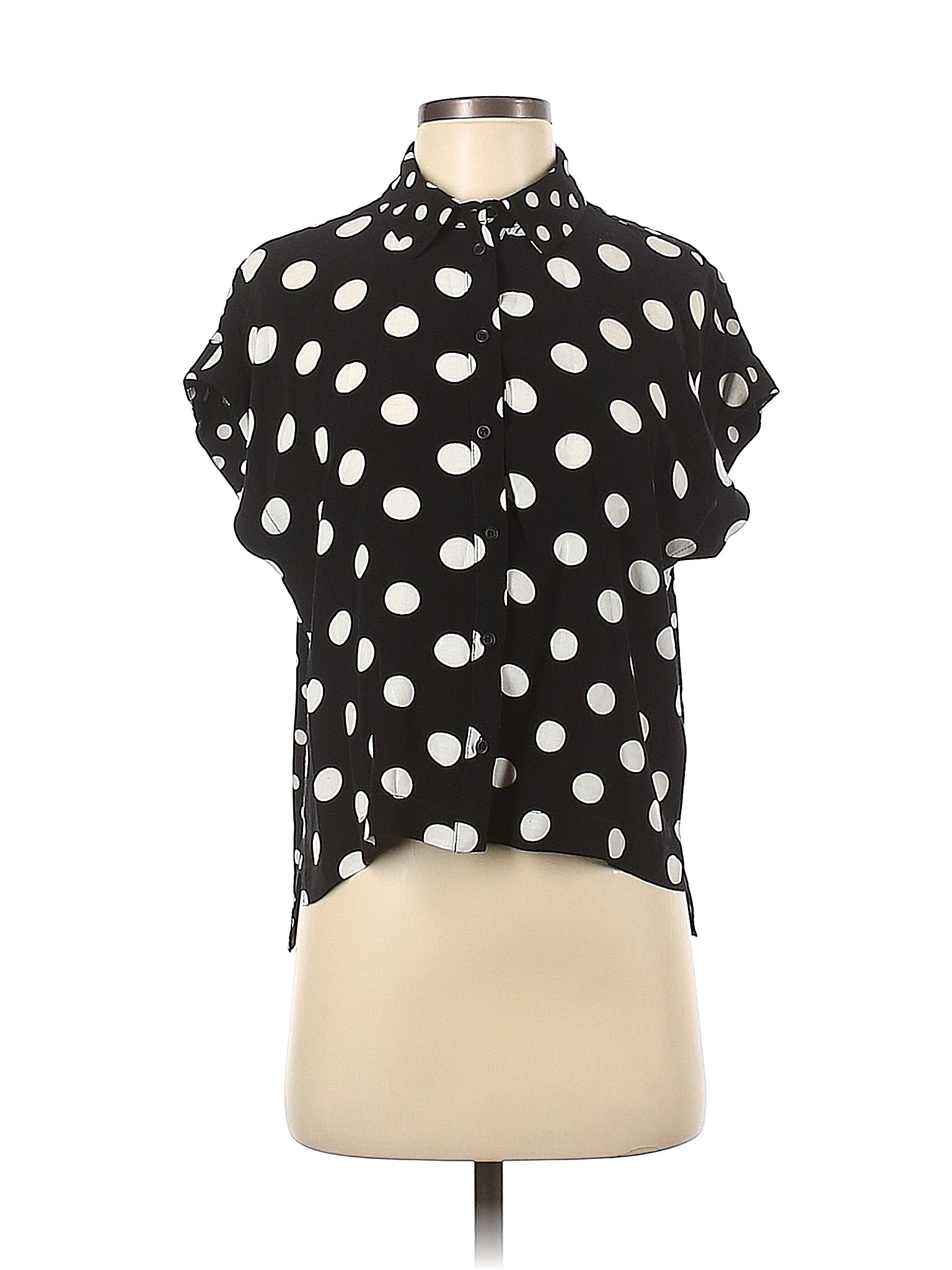 Topshop 100 Viscose Polka Dots Black Short Sleeve Blouse Size 4 70