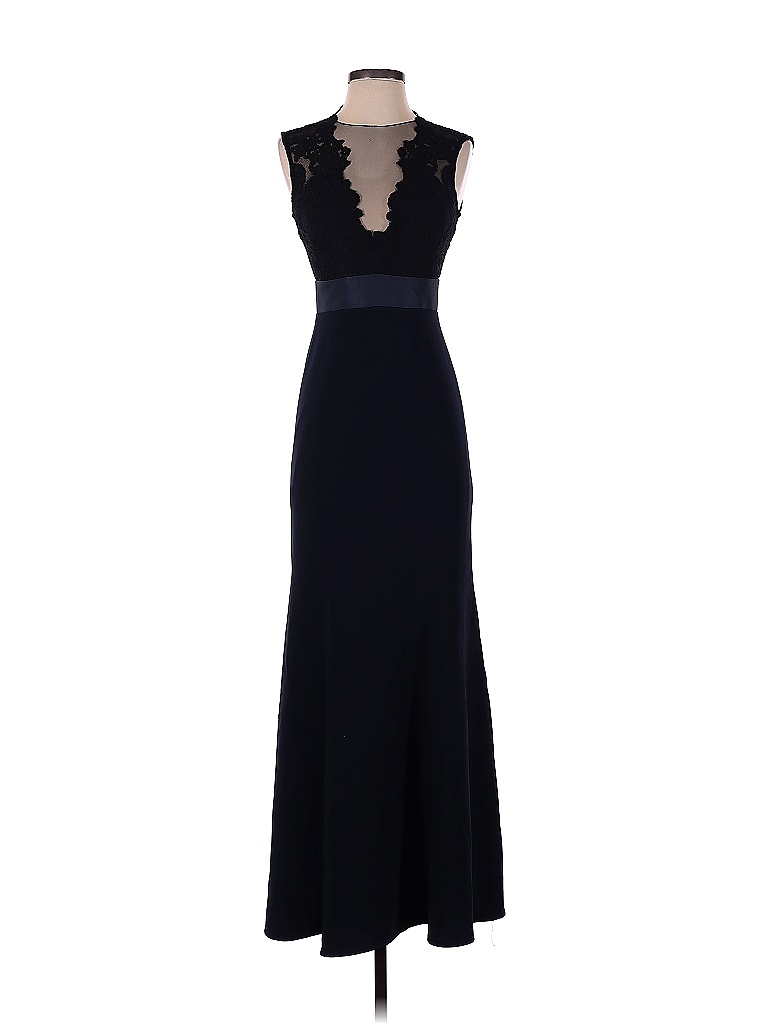 Theia 100 Polyester Solid Navy Blue Cocktail Dress Size 0 83 Off
